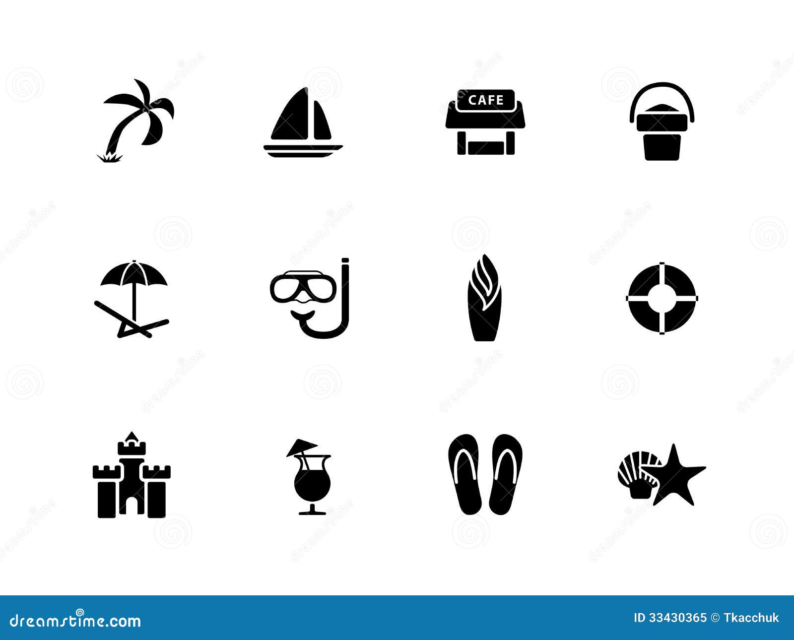 Strandpictogrammen Op Witte Achtergrond. Vector Illustratie ...