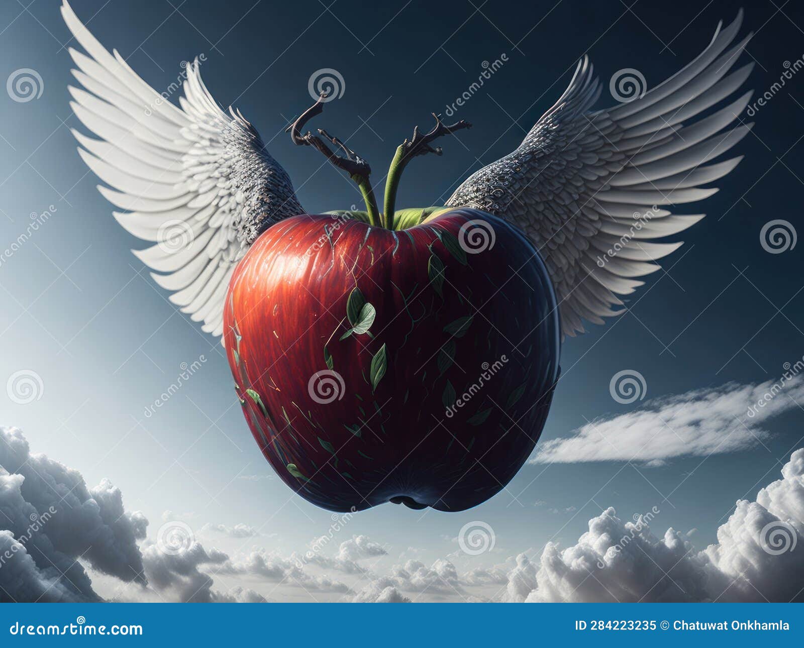 A Strange Apple with Wings Soars in the Air.generative Ai Stock ...