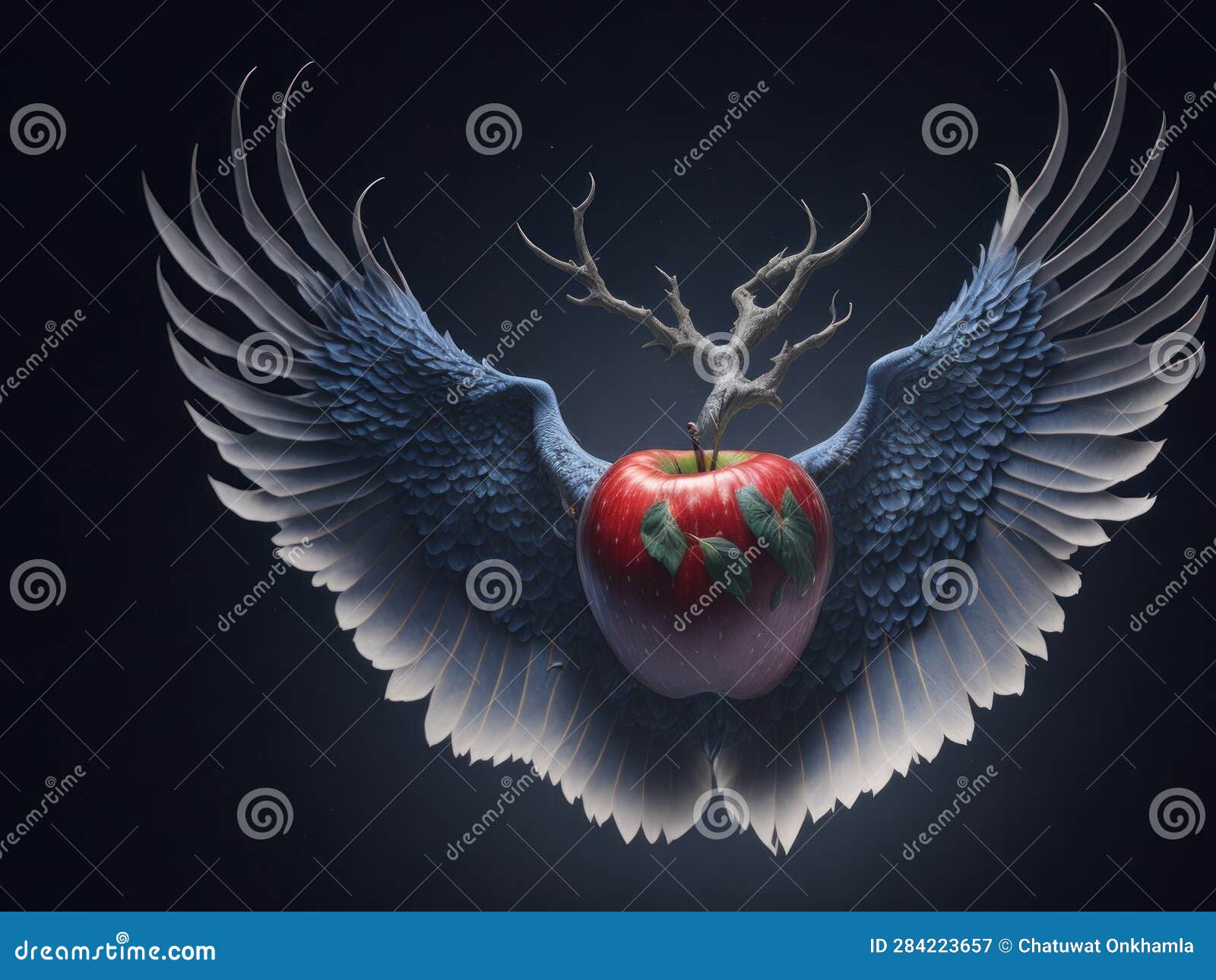 A Strange Apple with Wings Soars in the Air.generative Ai Stock ...