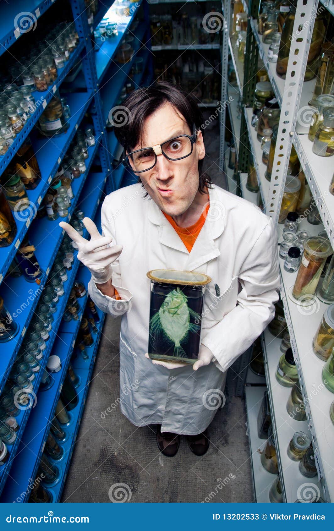 Strange biologist stock image. Image of humor, nerd, fish - 13202533