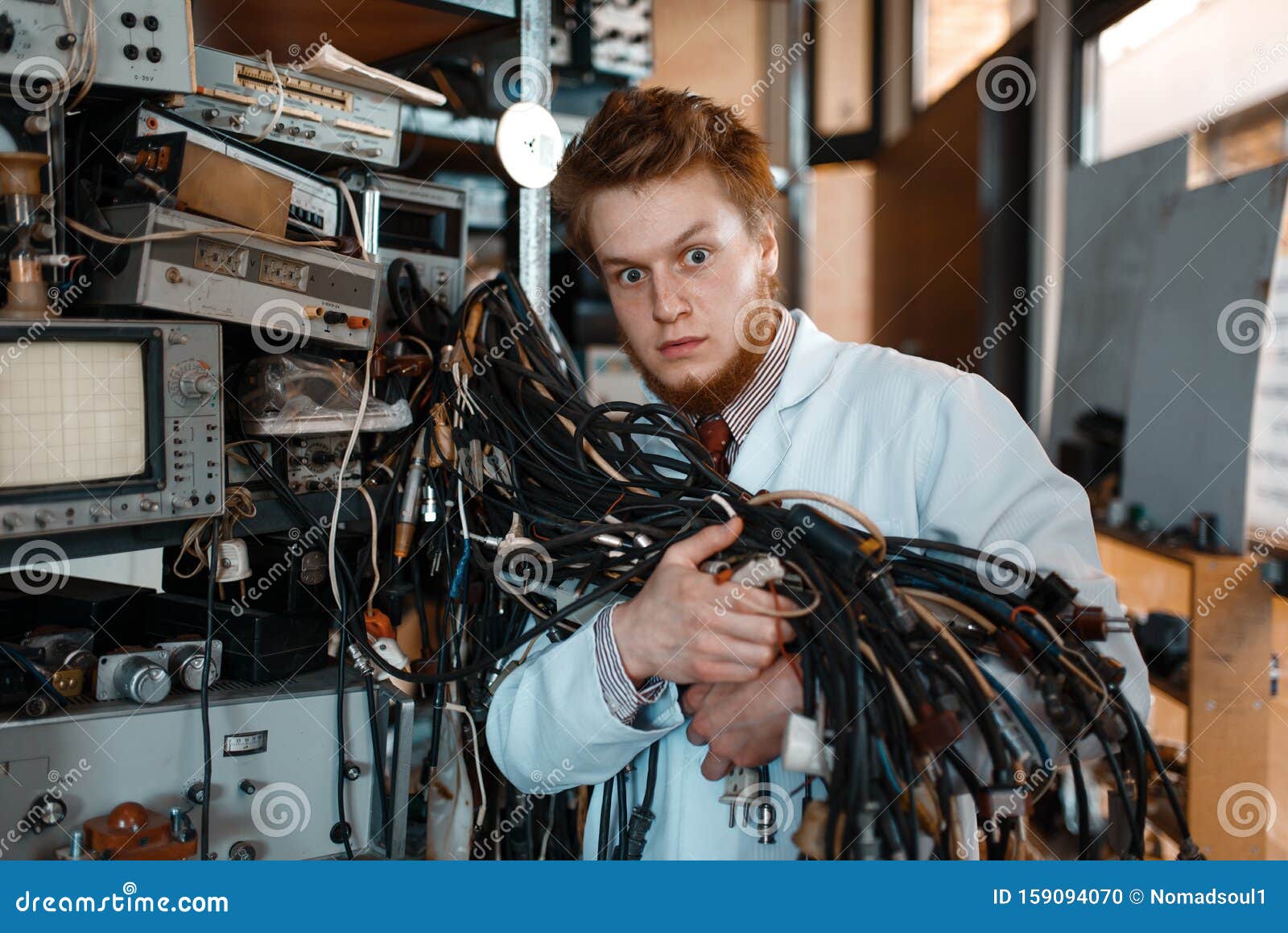 Engineer Holds Bunch of Wires in Laboratory Stock Photo - Image of ...