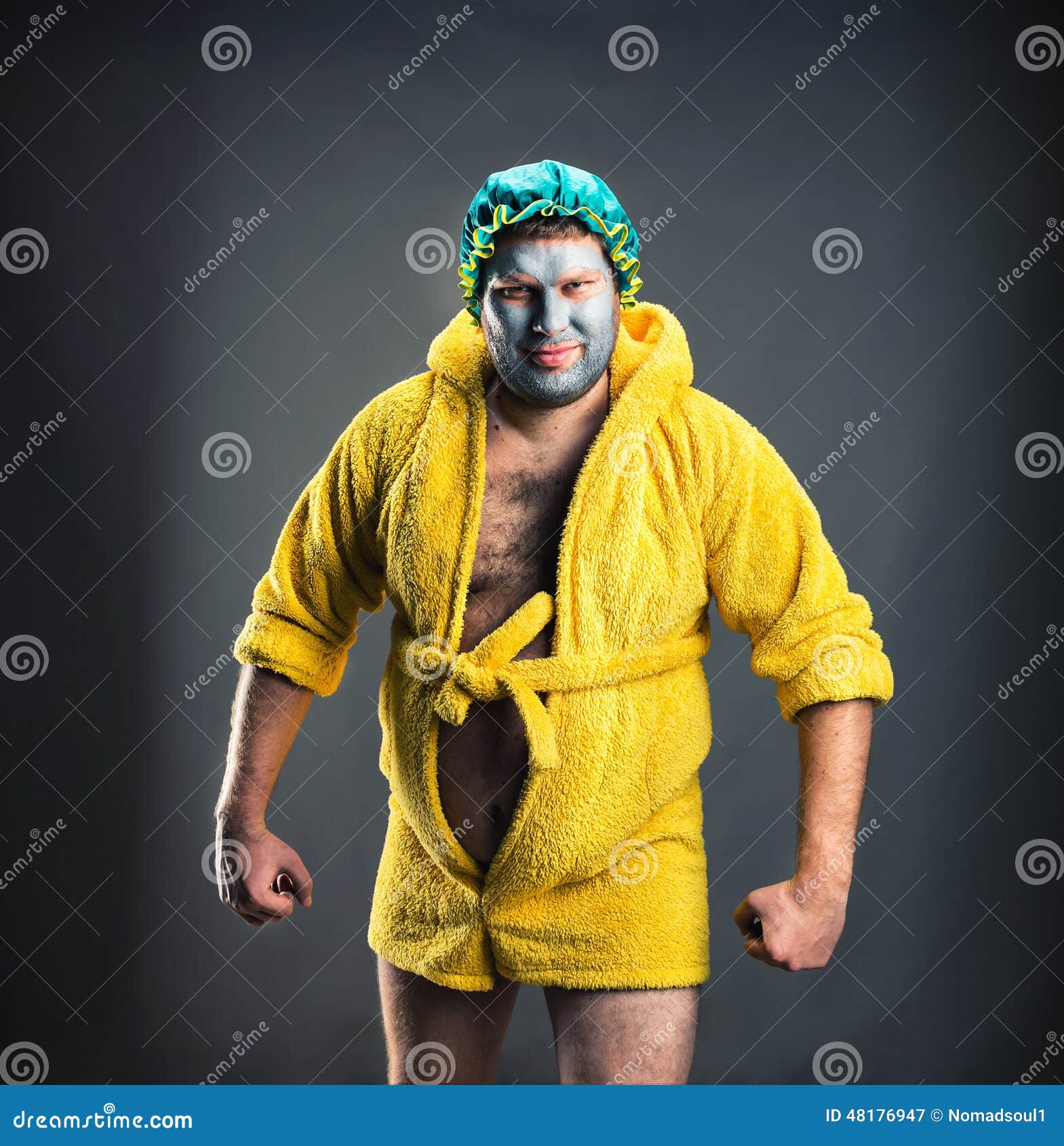 Strange Man with Face Pack on Grey Stock Image - Image of isolated ...