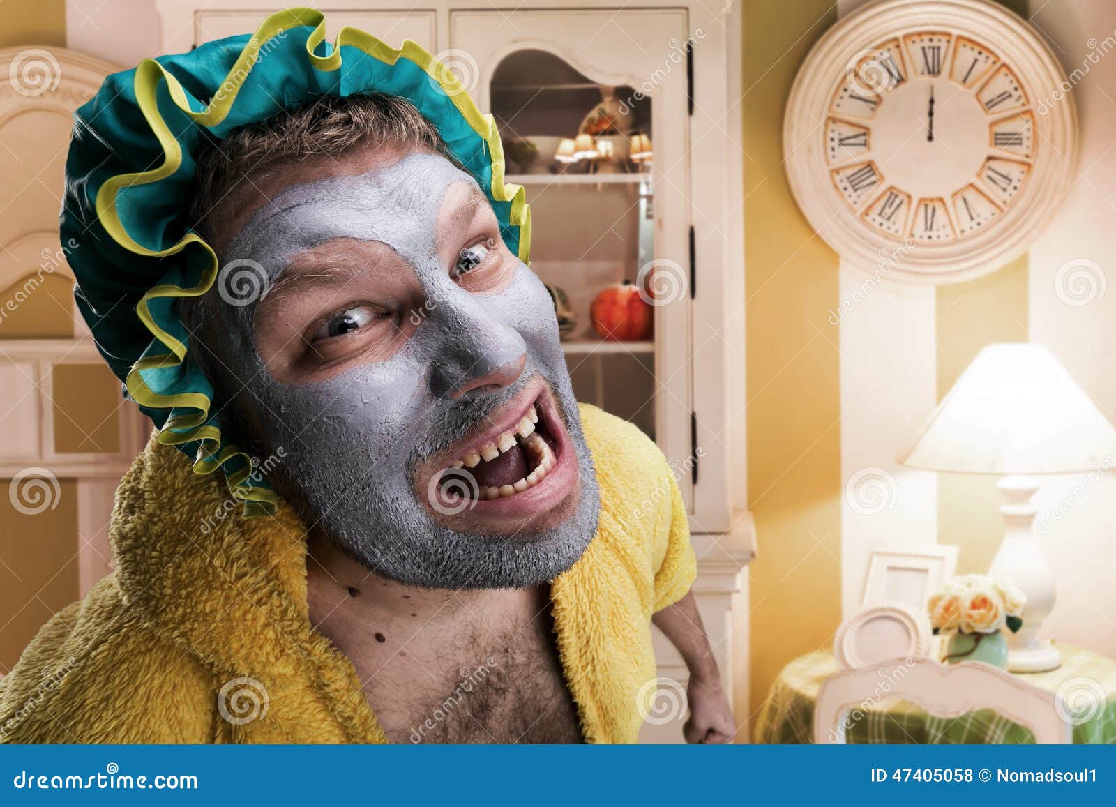 Strange man with face pack stock photo. Image of home - 47405058