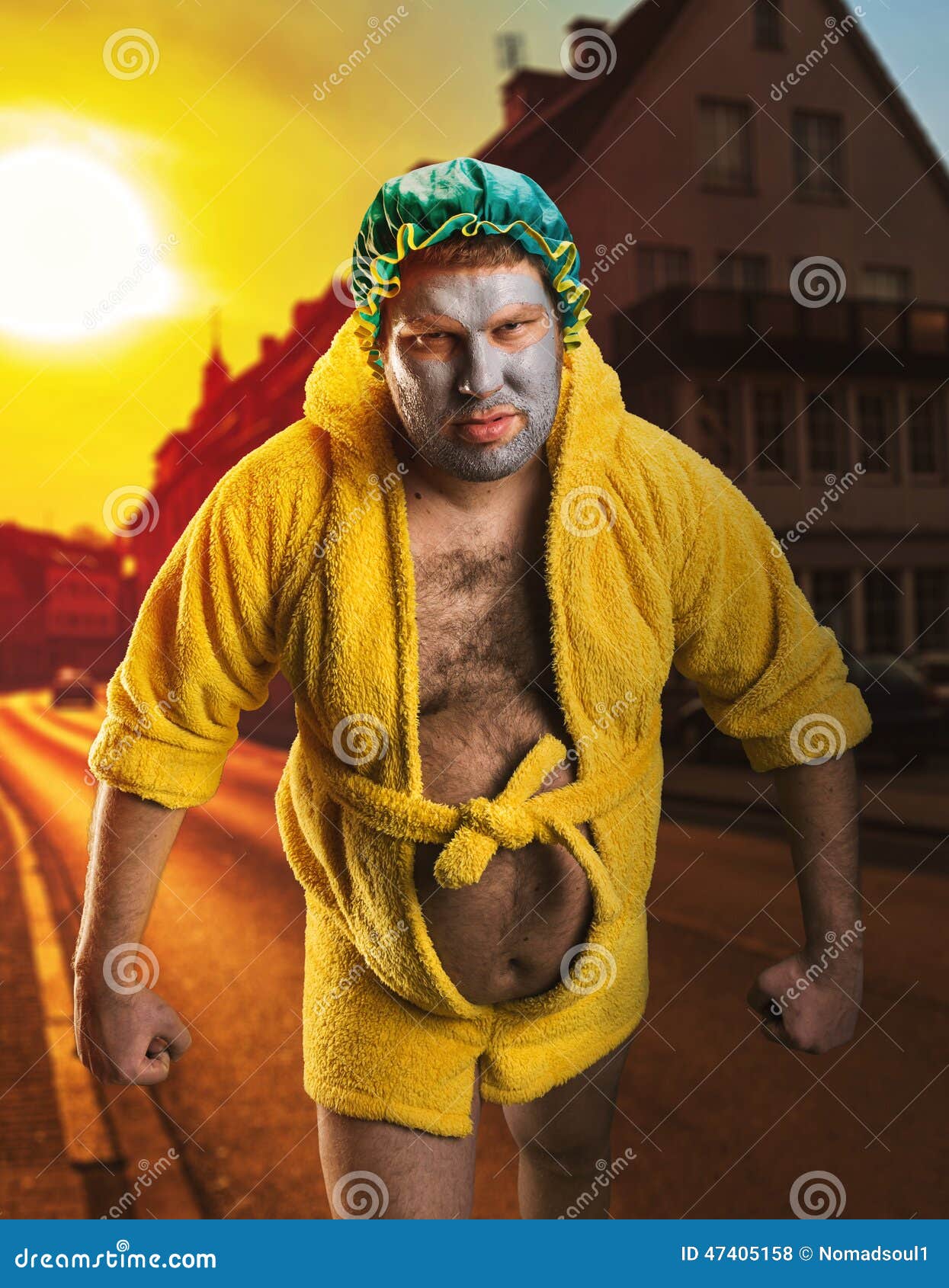 Strange Man with Face Pack on the Street Stock Photo - Image of road ...