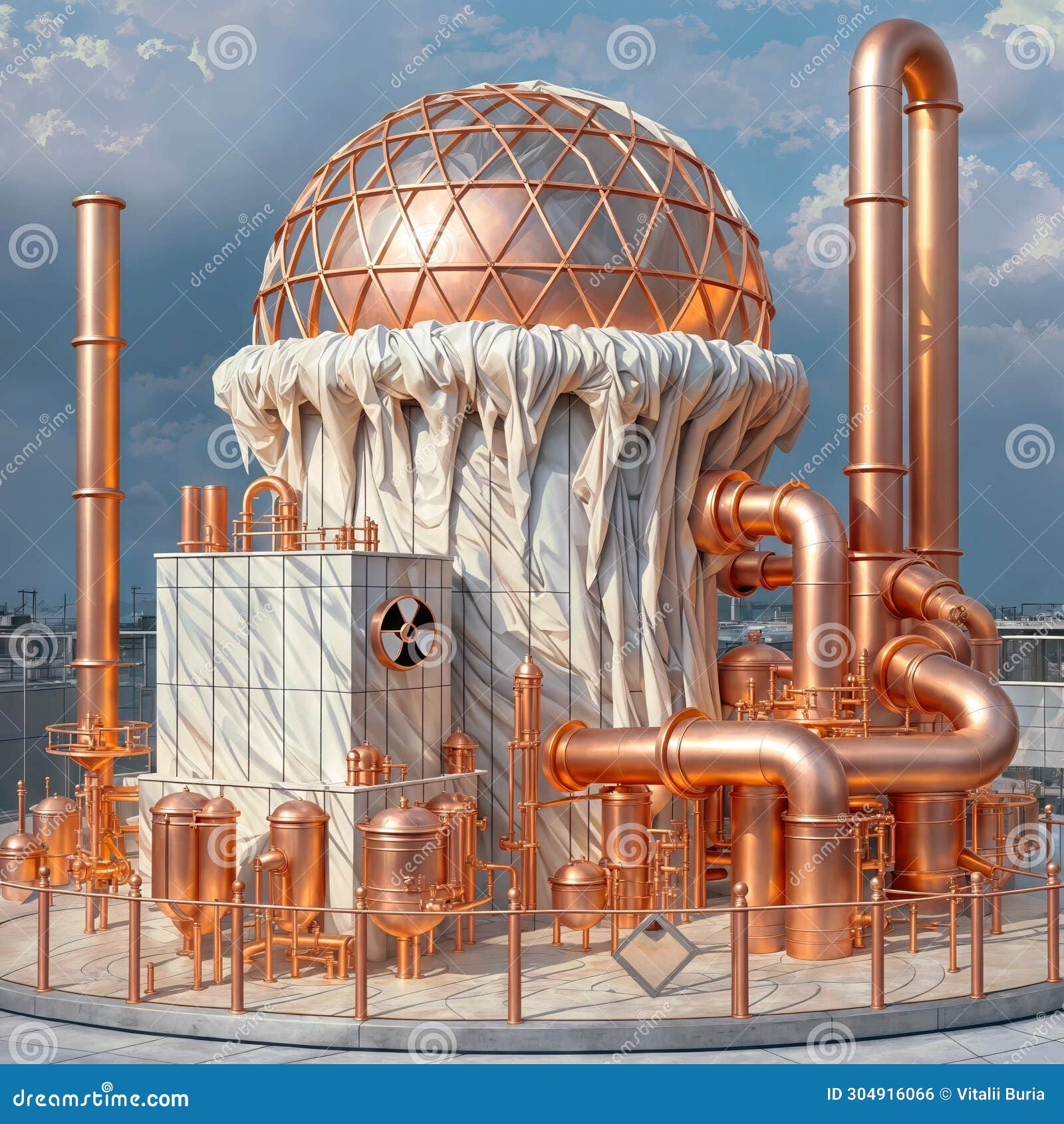 Unusual Structure Featuring a Copper Dome and Intricate Piping Network ...