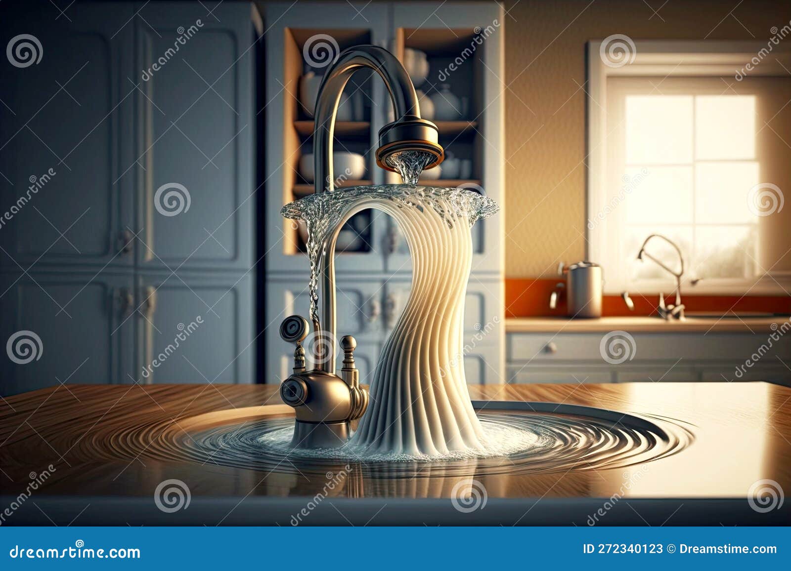 From Strange Tap with Whirlpool Base, Water Flows Down Stock ...