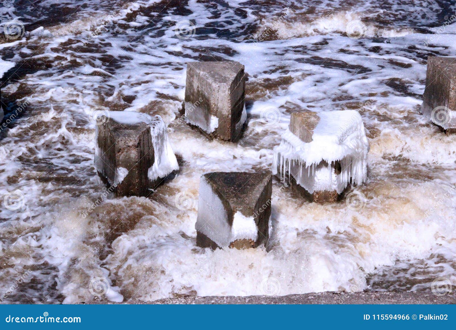Strange Triangle-shaped Concrete Structure in Boiling River Water Stock ...