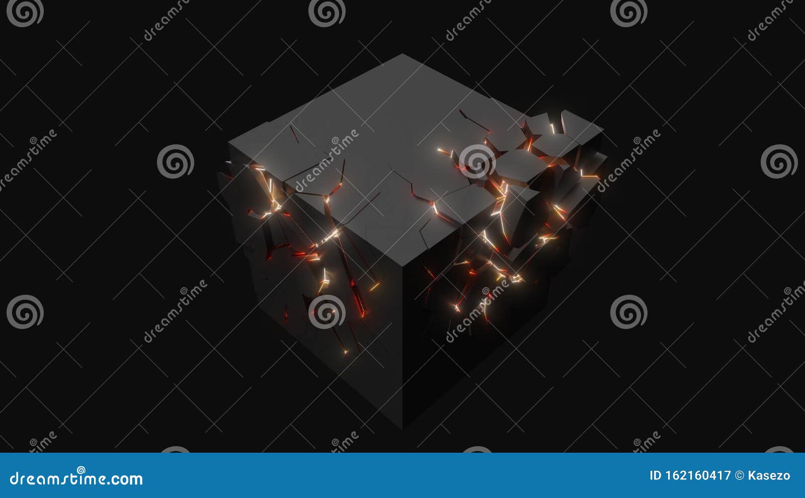 Strangely Cracking Cube. Technological and Mystical Look with Glowing ...