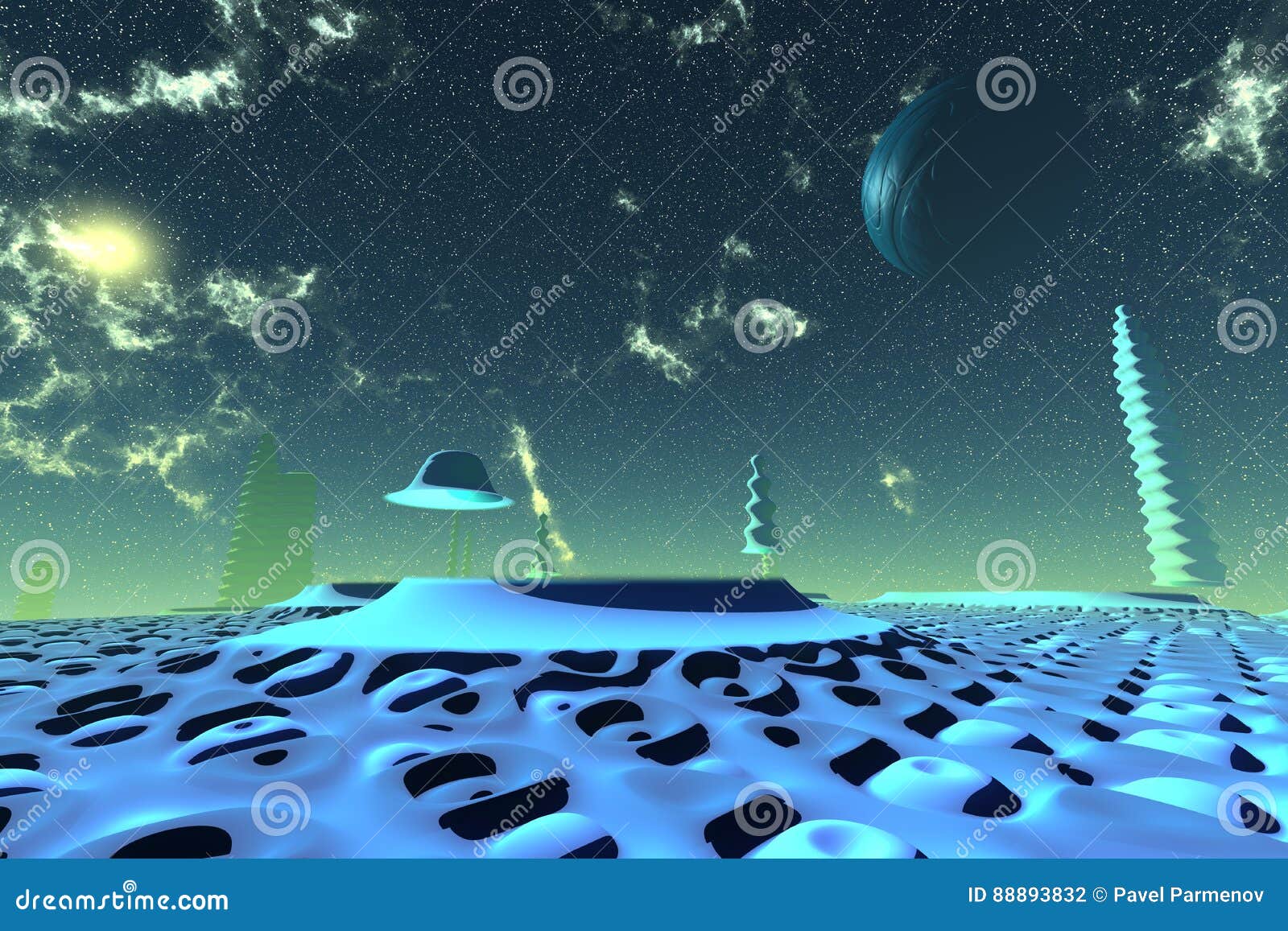 Stranger Planet. Rocks and Desert. 3D Rendering Stock Illustration ...