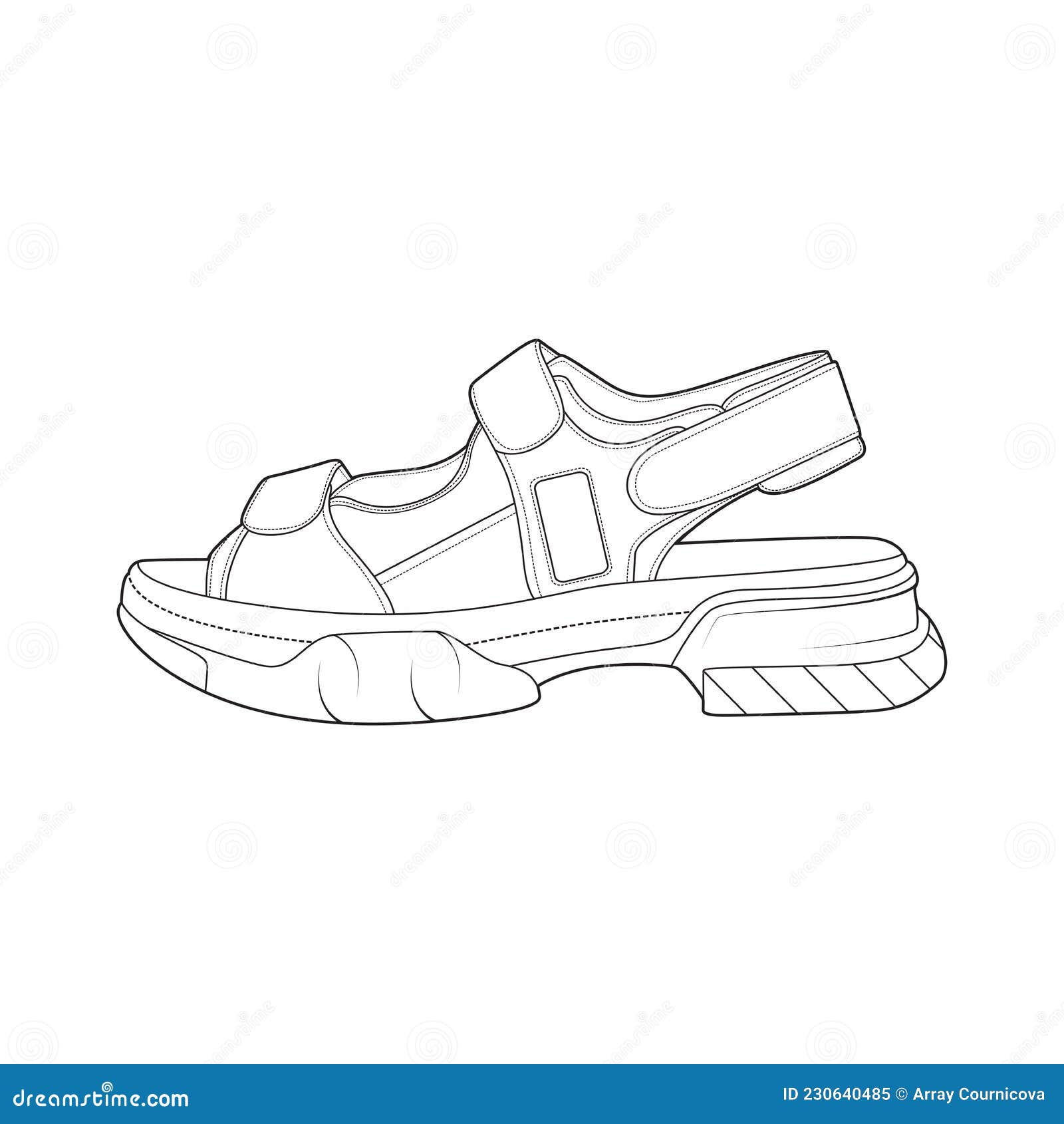 Strap Sandal Outline Drawing Vector, Strap Sandal in a Sketch Style ...