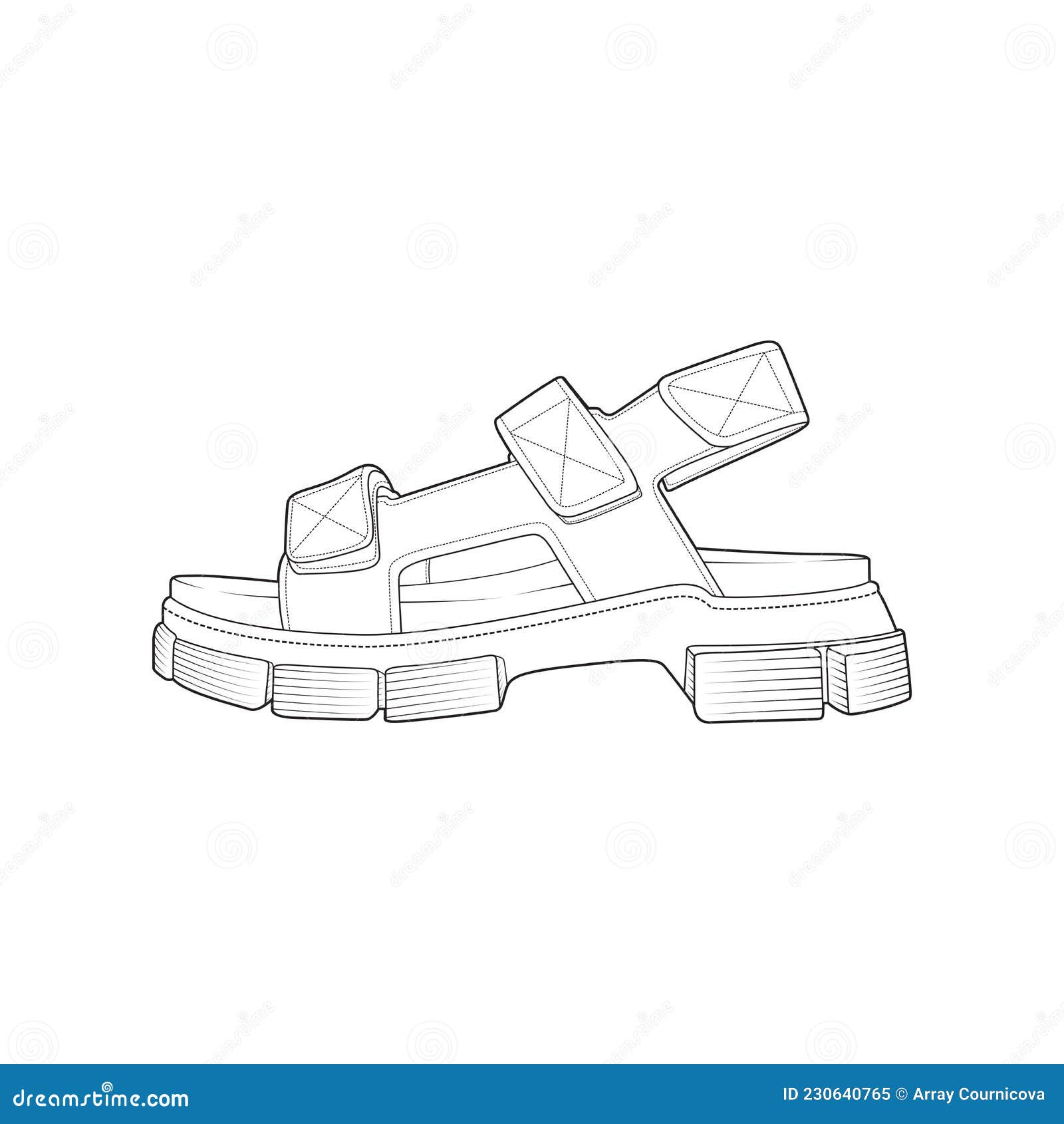 Strap Sandal Outline Drawing Vector, Strap Sandal In A Sketch Style ...
