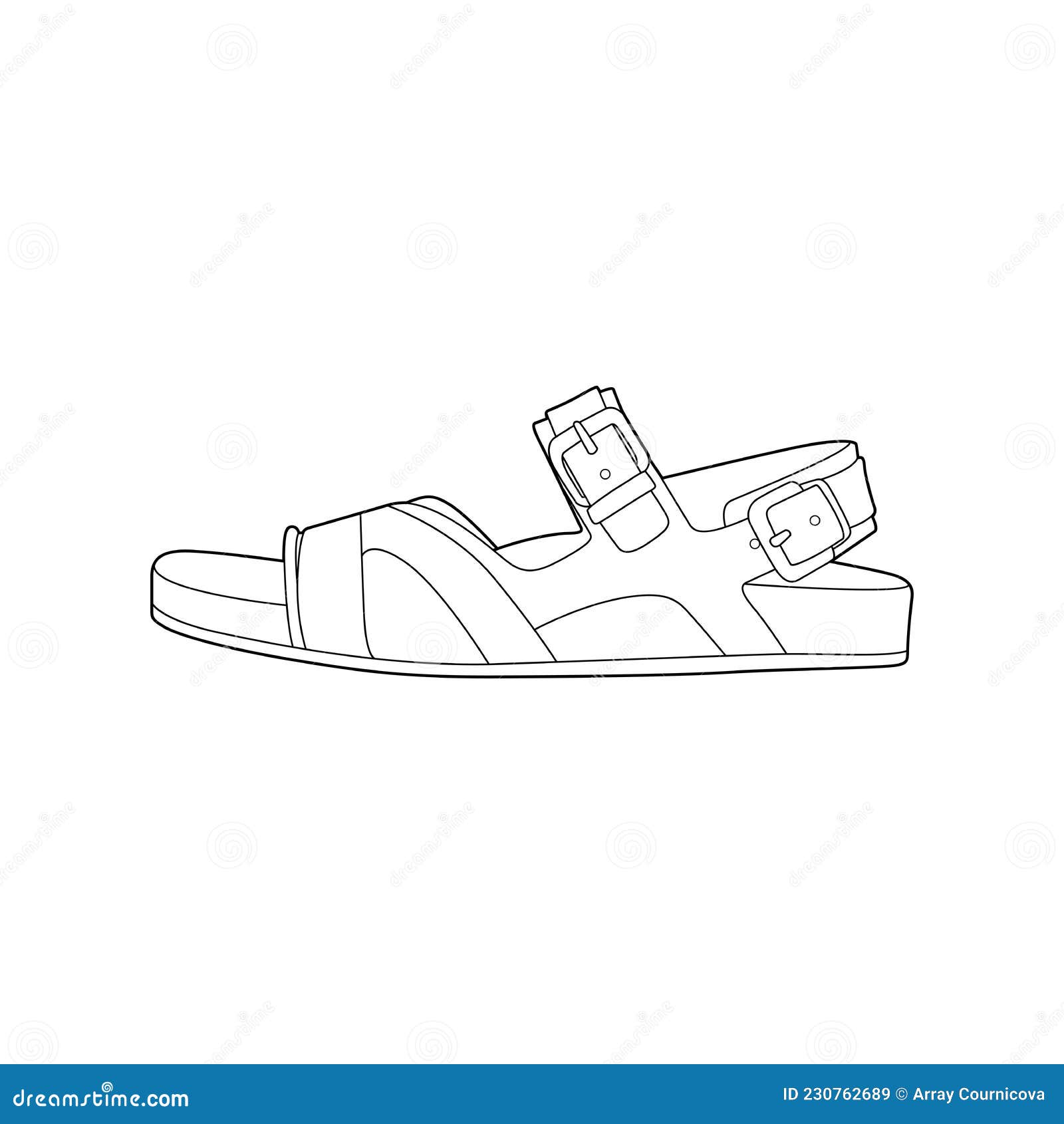 Strap Sandal Outline Drawing Vector, Strap Sandal in a Sketch Style ...