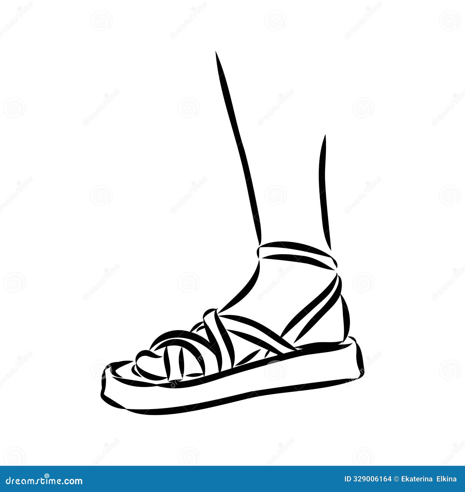Strap Sandal Outline Drawing Vector, Strap Sandal In A Sketch Style ...