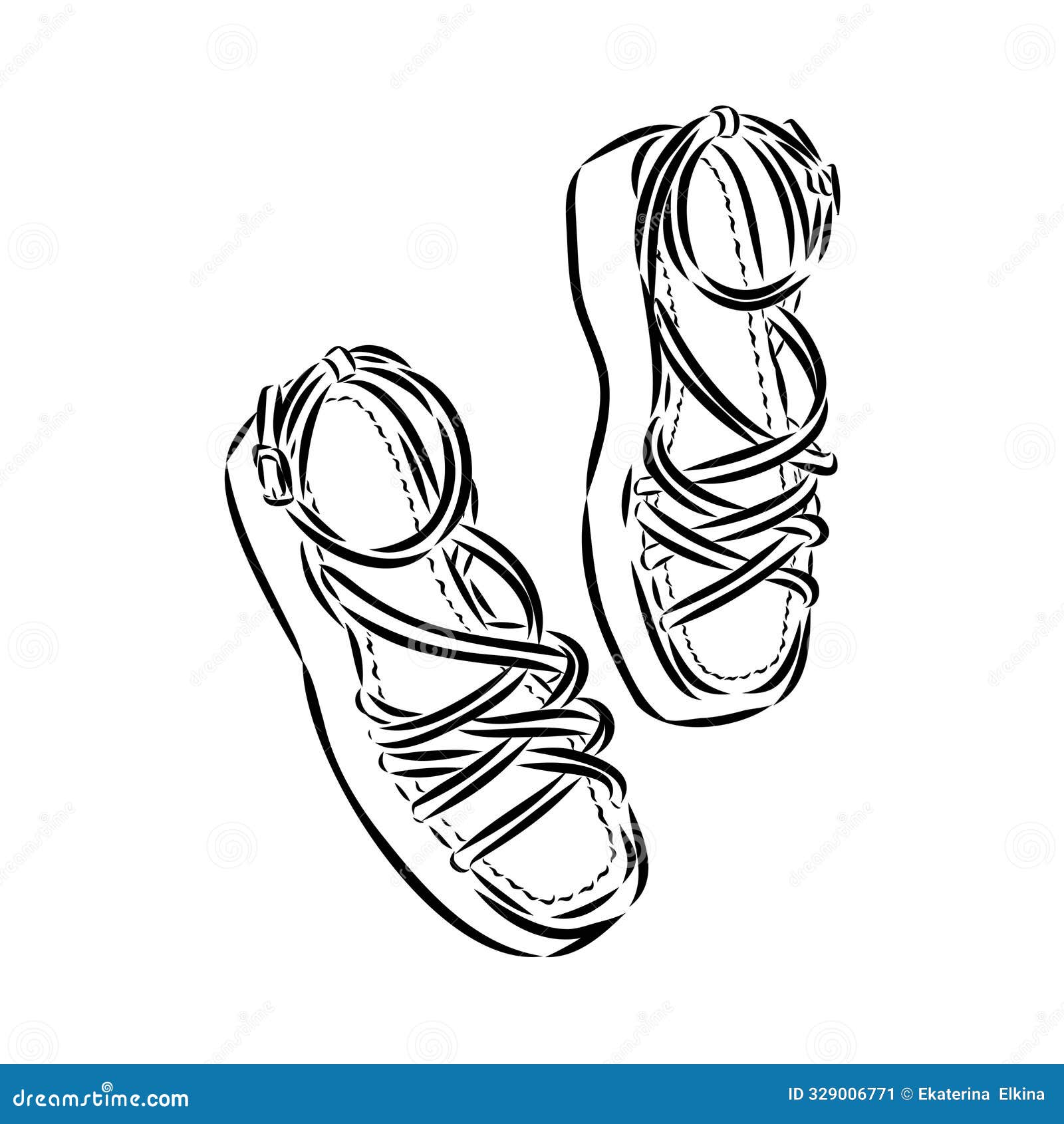 Strap Sandal Outline Drawing Vector, Strap Sandal In A Sketch Style ...