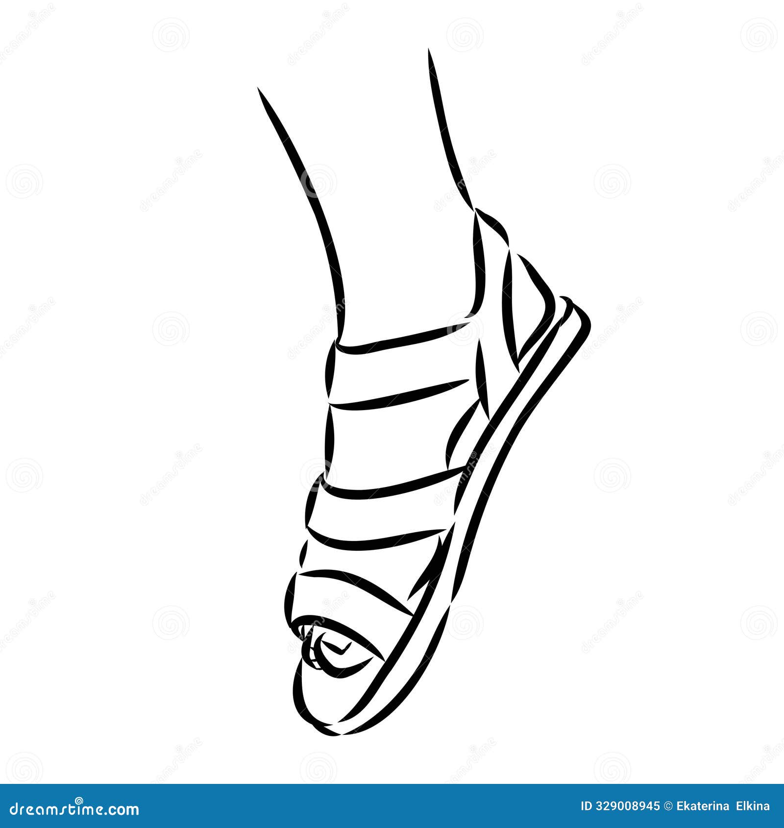 Strap Sandal Outline Drawing Vector, Strap Sandal in a Sketch Style ...