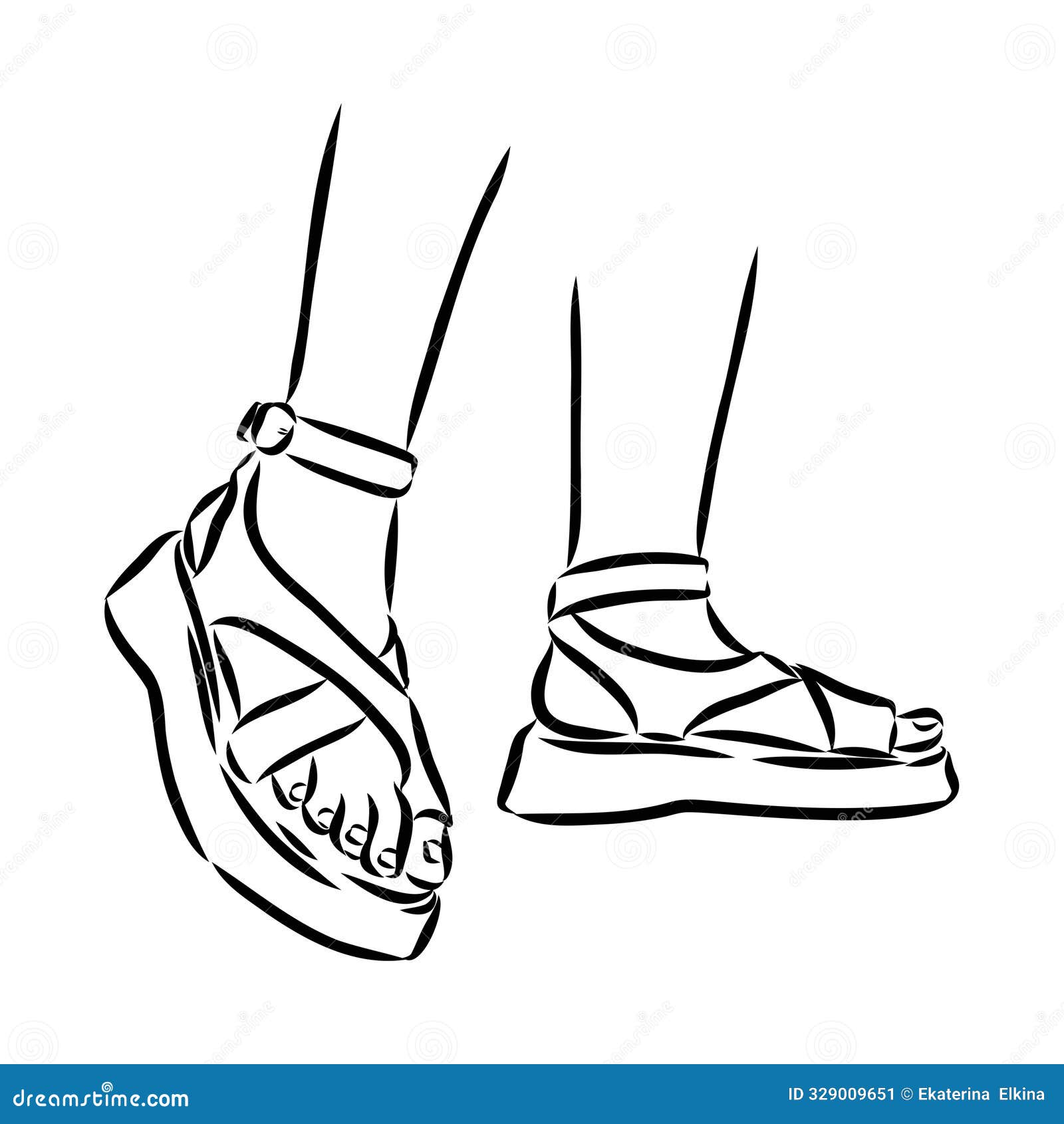 Strap Sandal Outline Drawing Vector, Strap Sandal in a Sketch Style ...