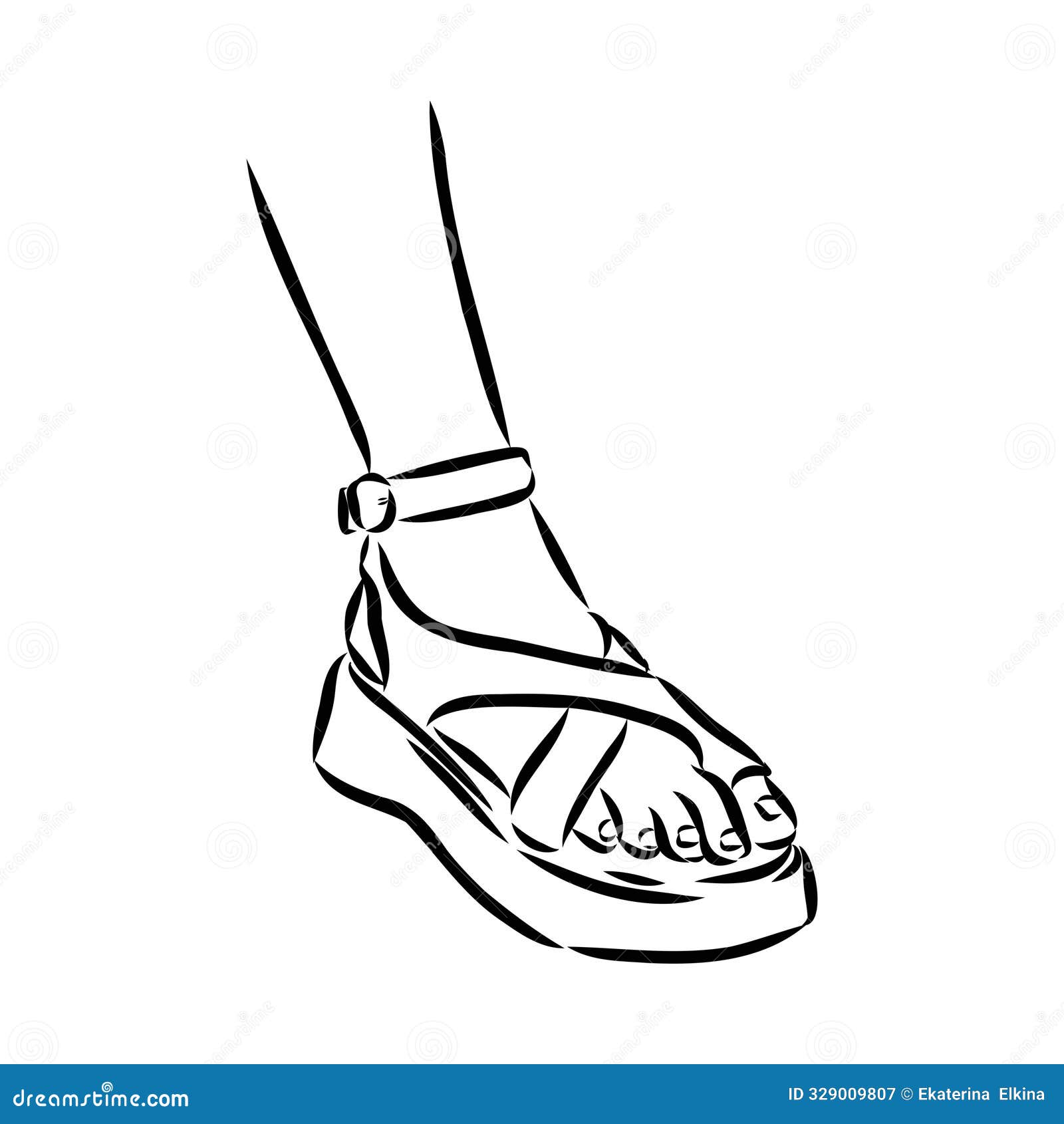 Strap Sandal Outline Drawing Vector, Strap Sandal In A Sketch Style ...