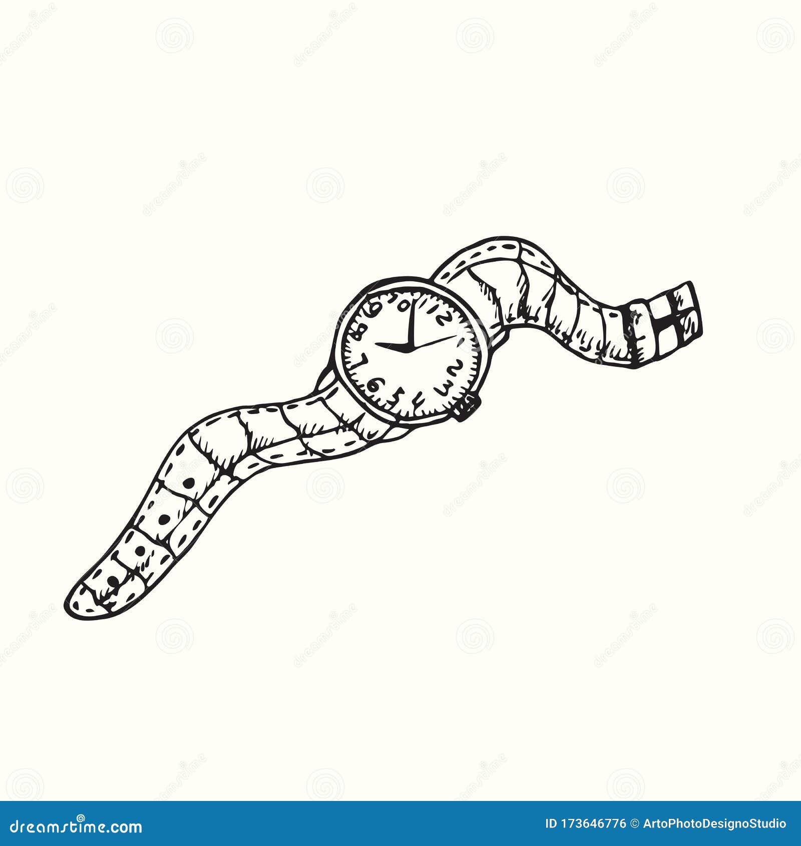 Strap Watch, Hand Drawn Doodle, Drawing in Gravure Style, Sketch ...