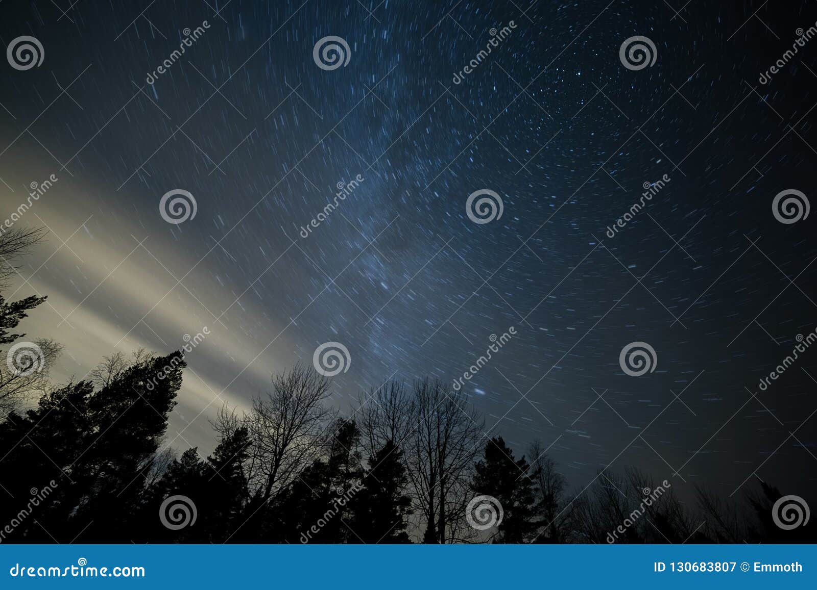 Strar Trails with the North Star and Trees Stock Image - Image of ...