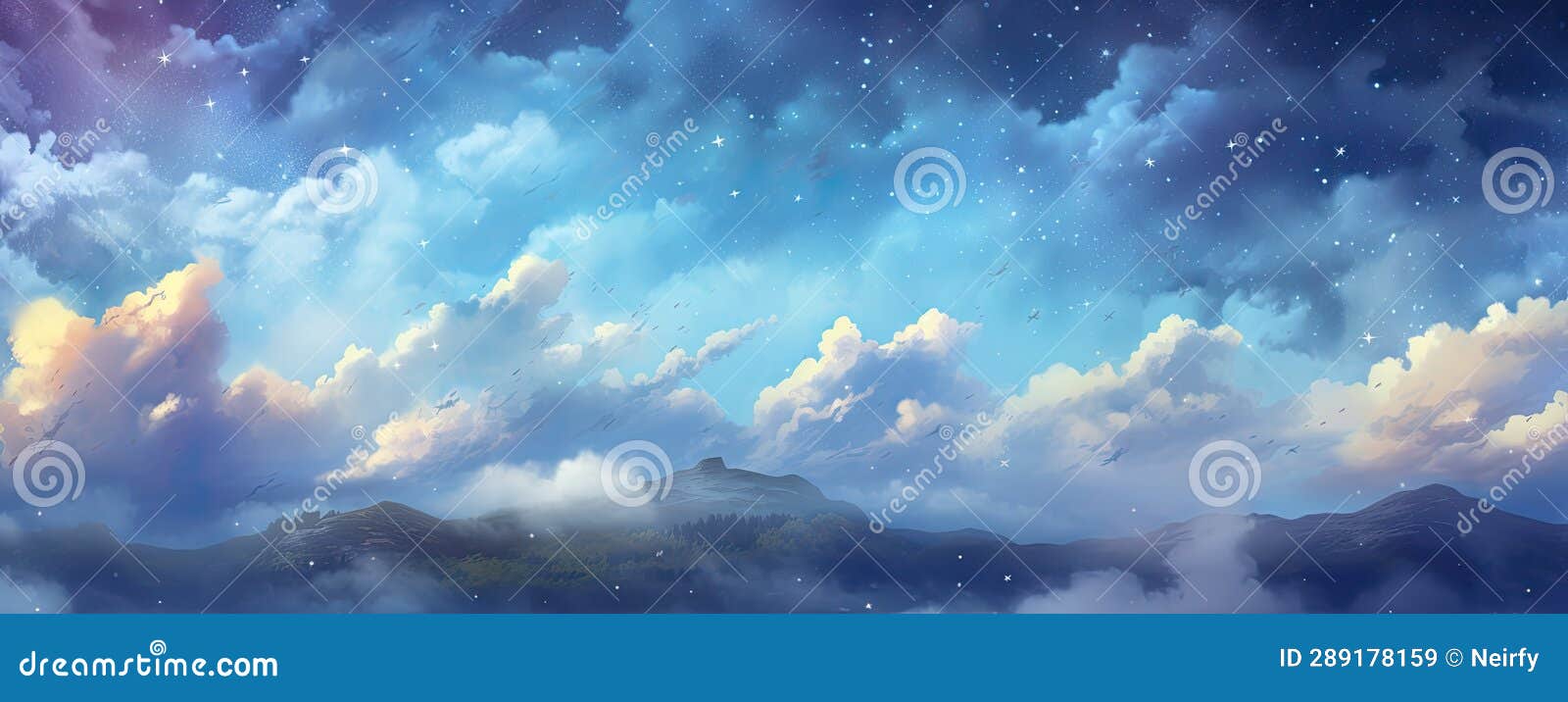 Strarry sky with clouds stock illustration. Illustration of ...