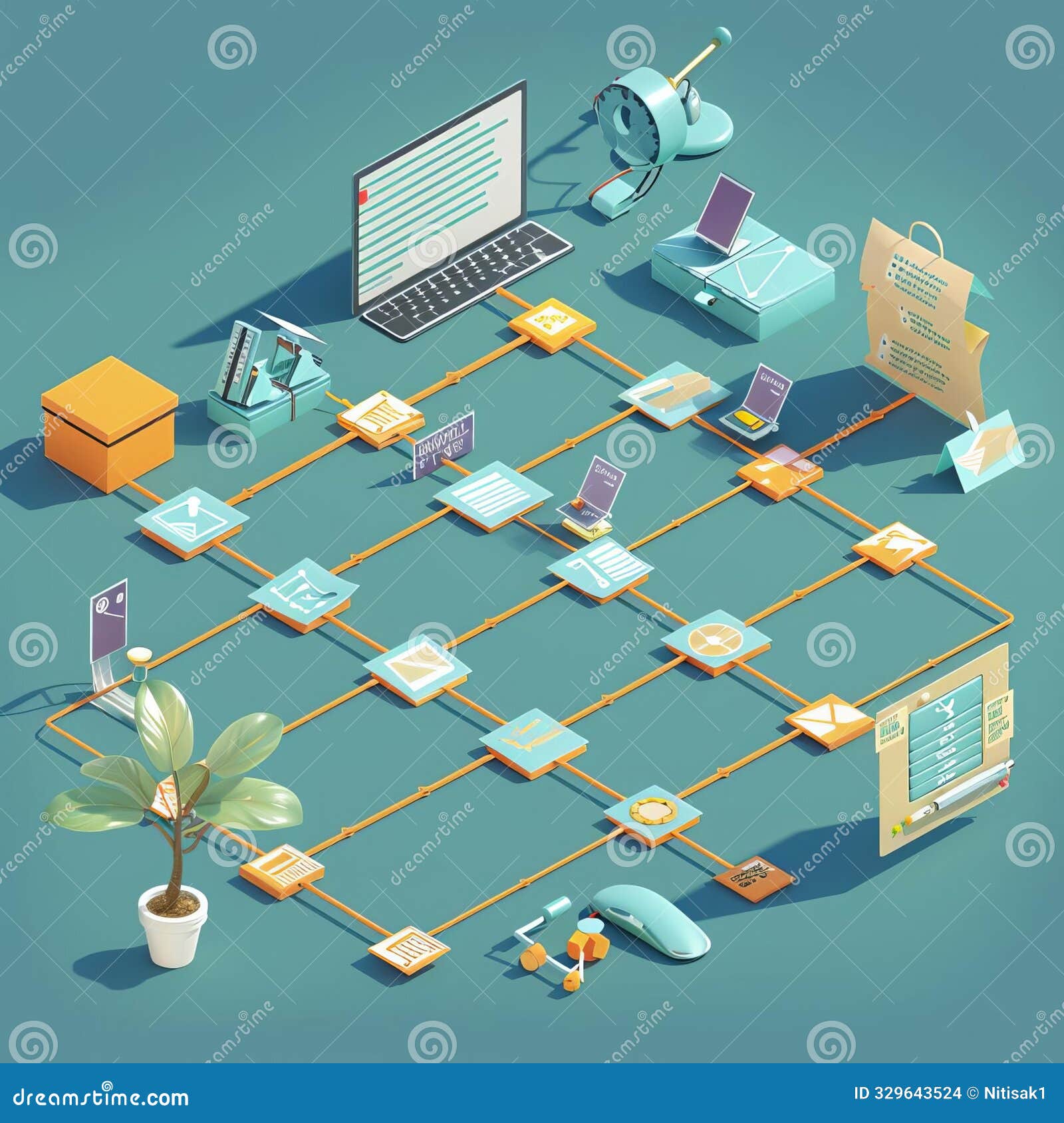 163 Strategic 3D Cartoon Business Flowchart Illustrating a Multistep ...
