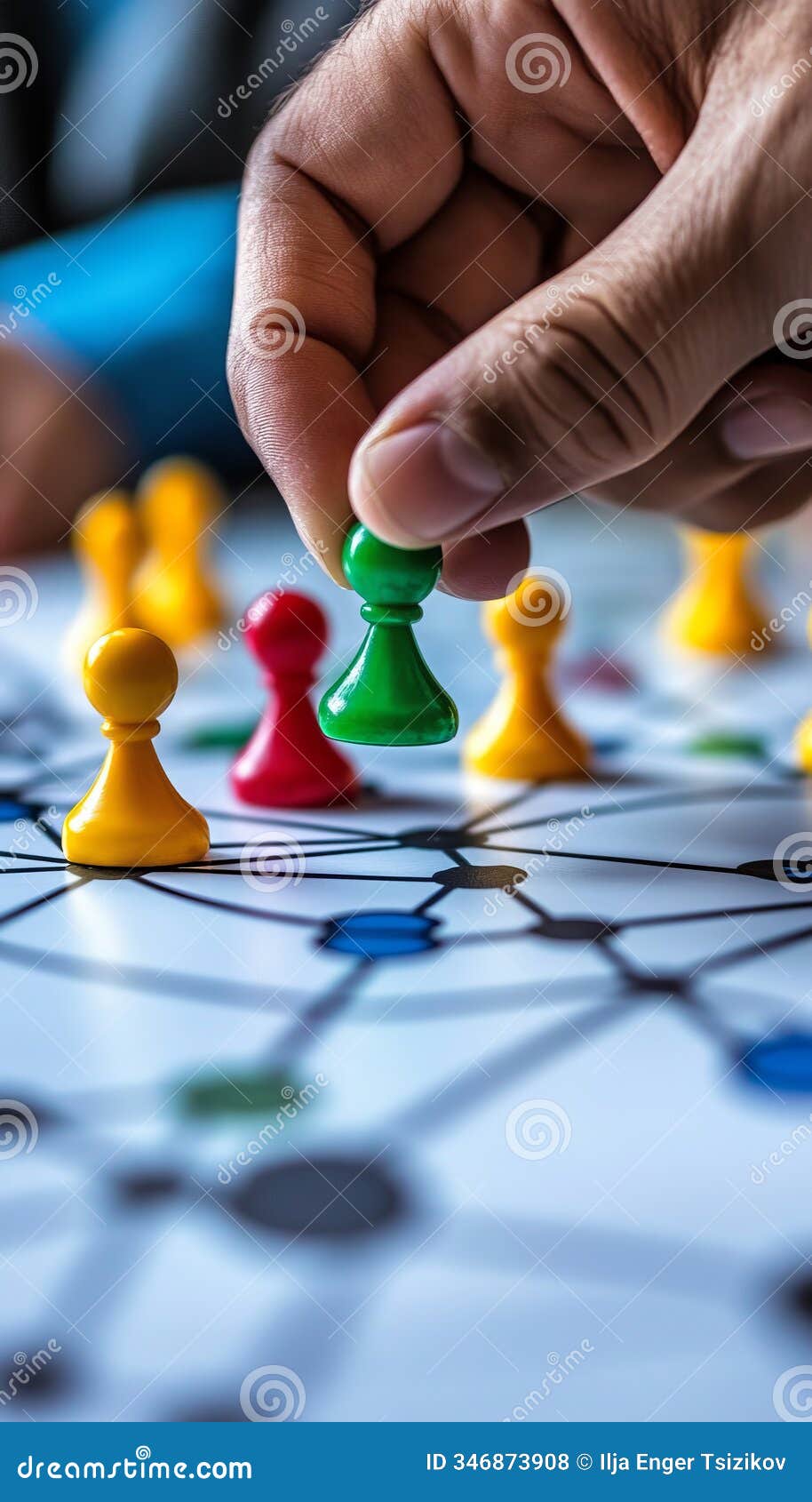 Strategic Move Hand Positions Game Piece on Interconnected Board Game ...