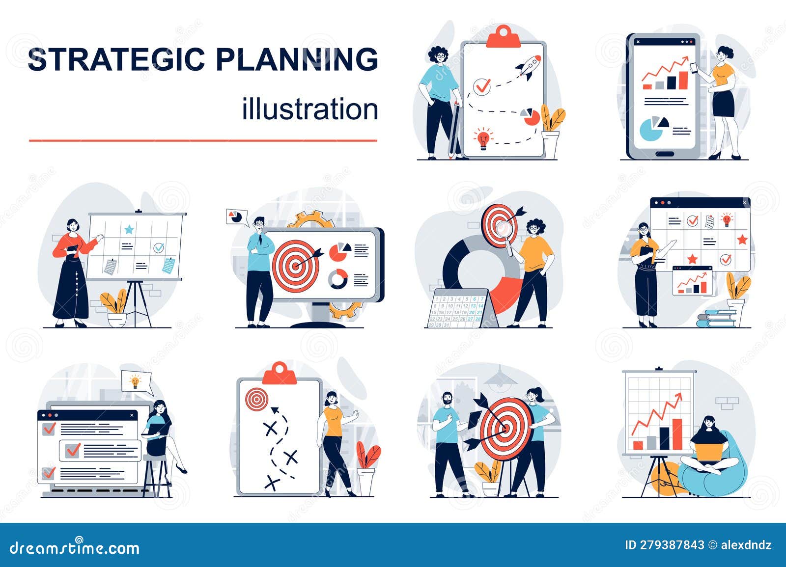 Strategic Planning Concept with Character Situations Mega Set. Vector ...