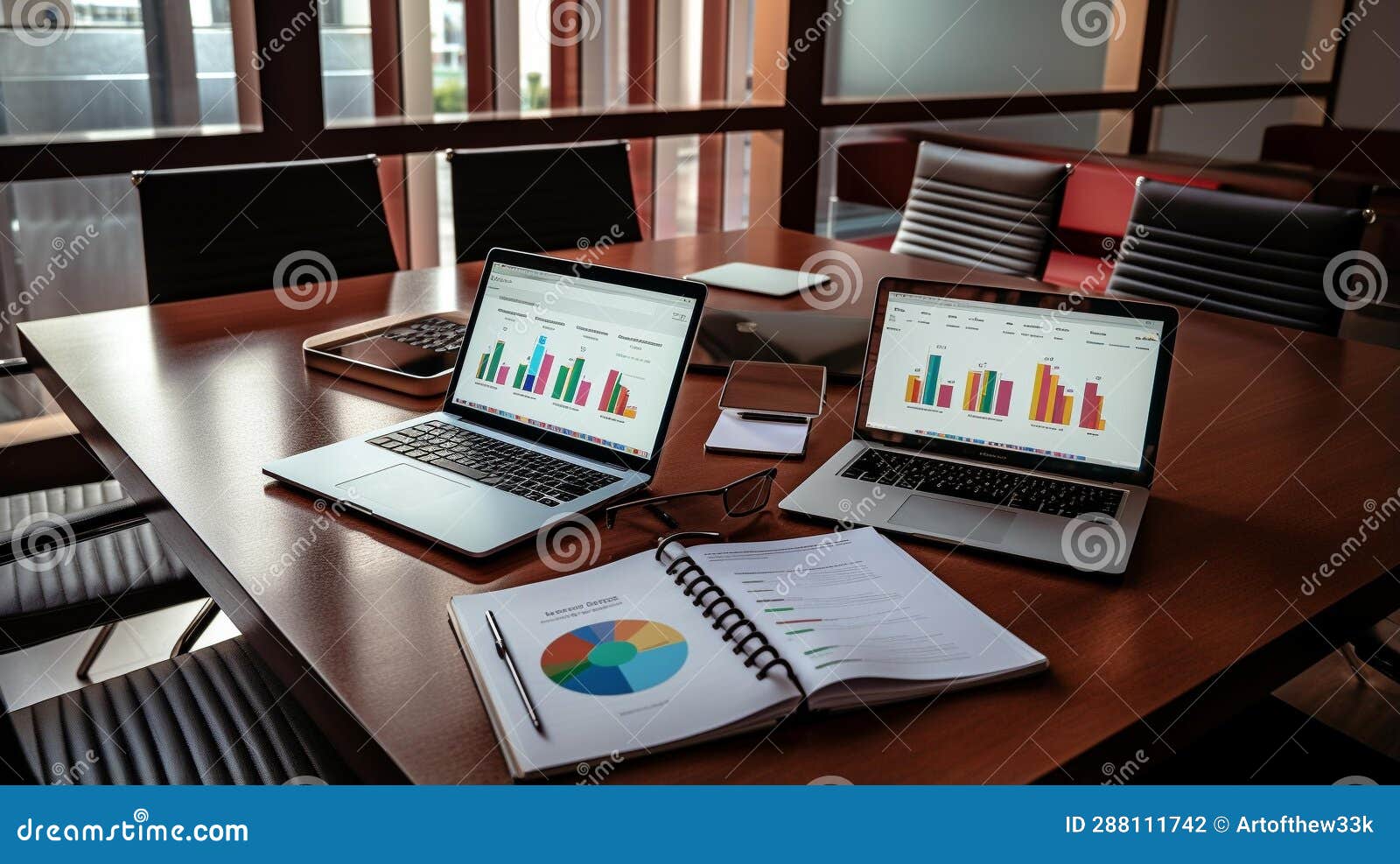 Strategic Planning in a Modern Conference Room: Color-coded Documents ...