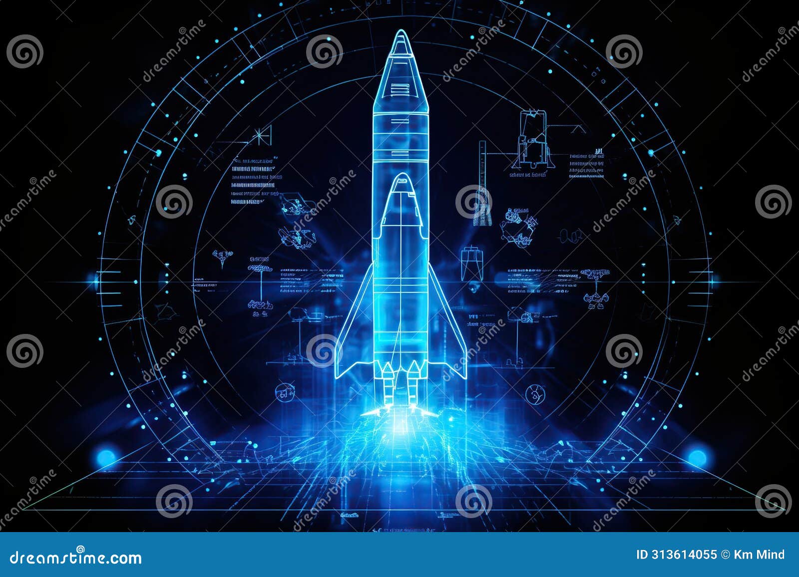 Strategic Space Rocket Design with Blue Neon Graphics. Generative AI ...