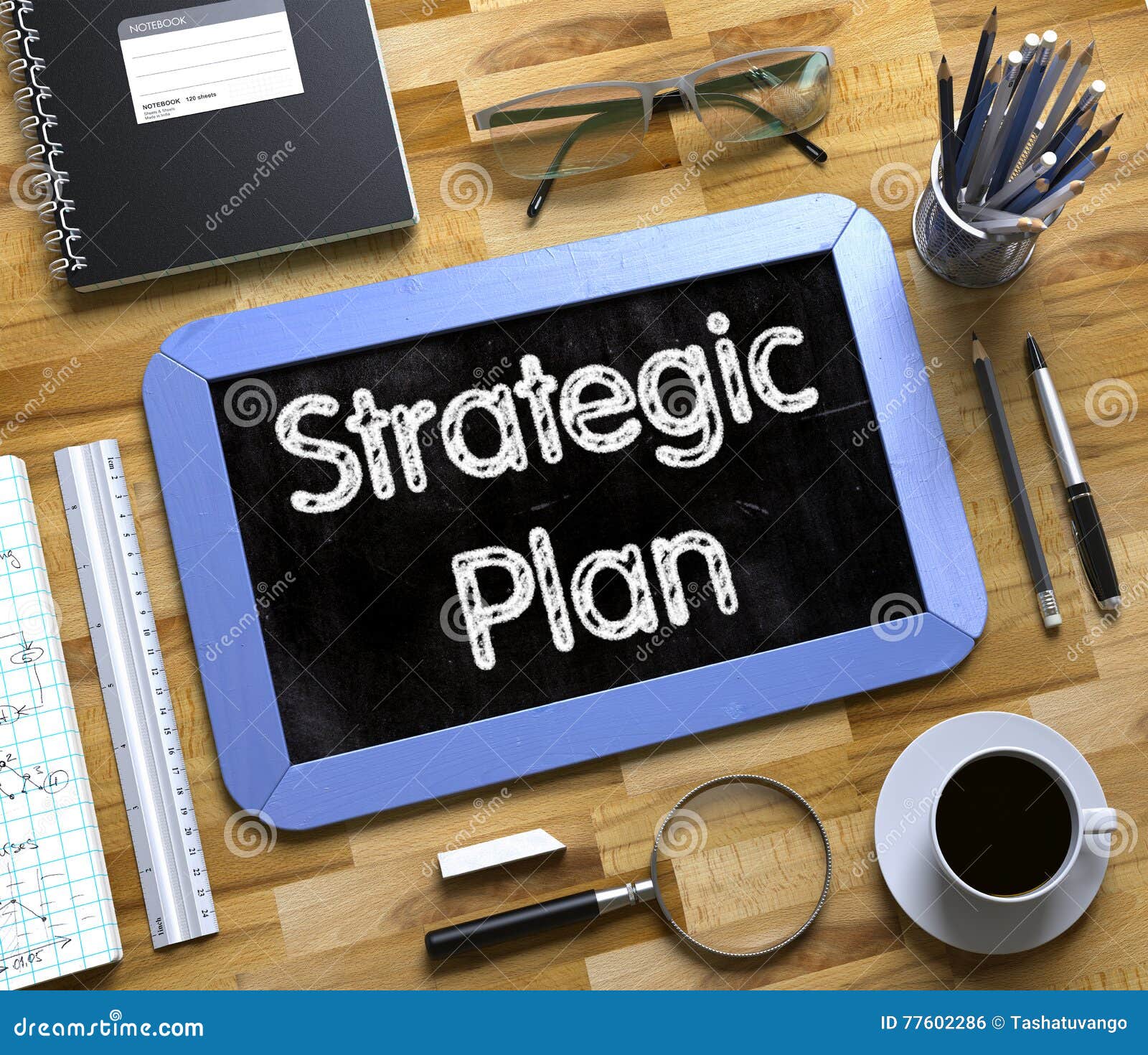 Strategischer Plan Handgeschrieben Auf Kleiner Tafel 3d Stockfoto ...