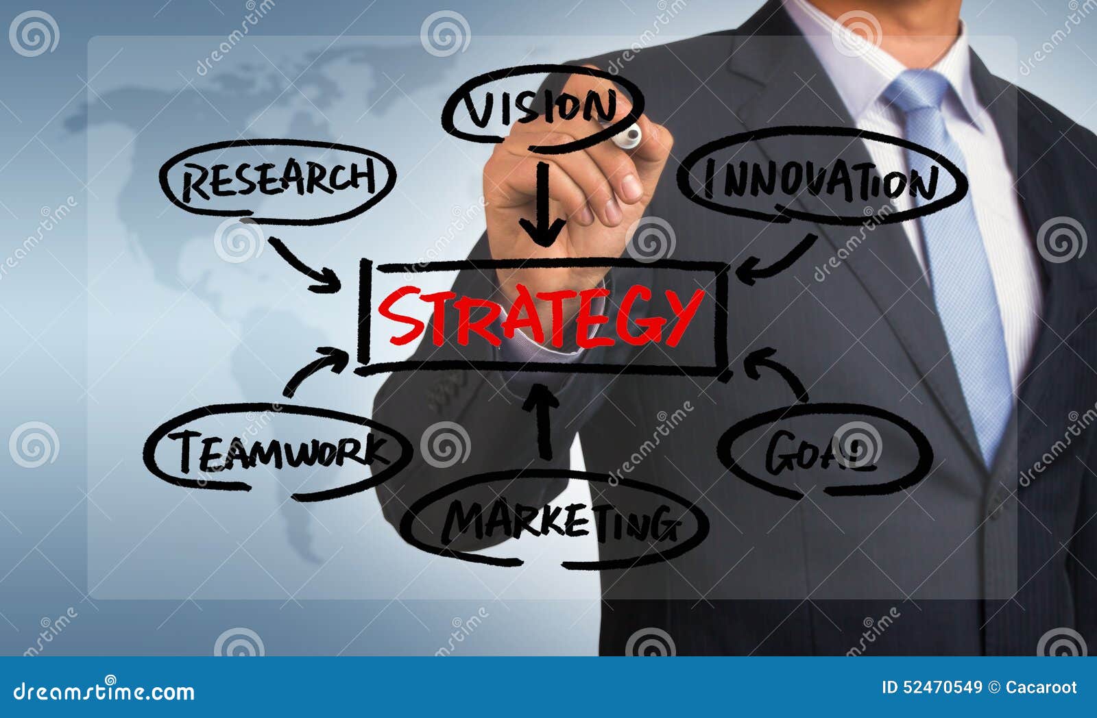 Strategy Concept Hand Drawing by Businessman Stock Image - Image of ...