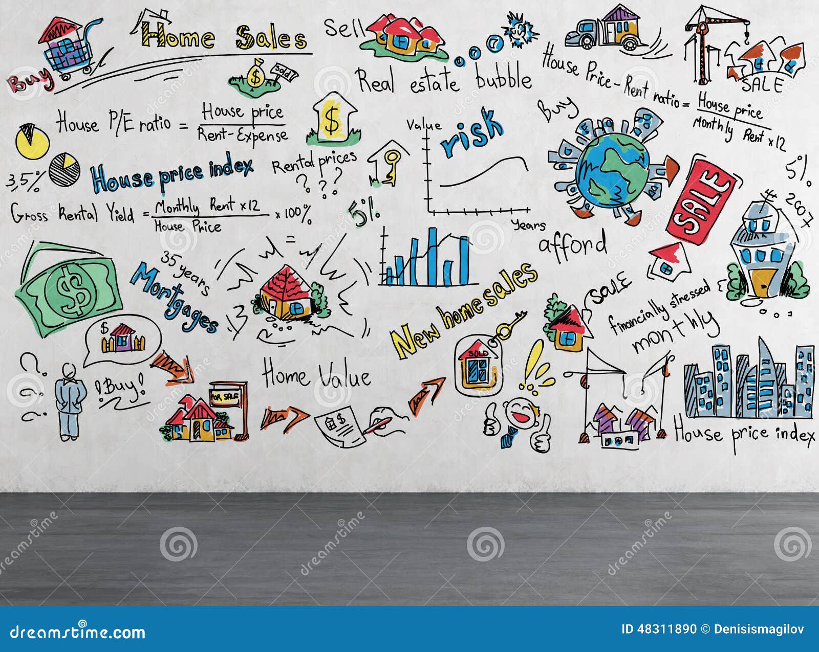 Strategy drawing on wall stock photo. Image of drawing - 48311890