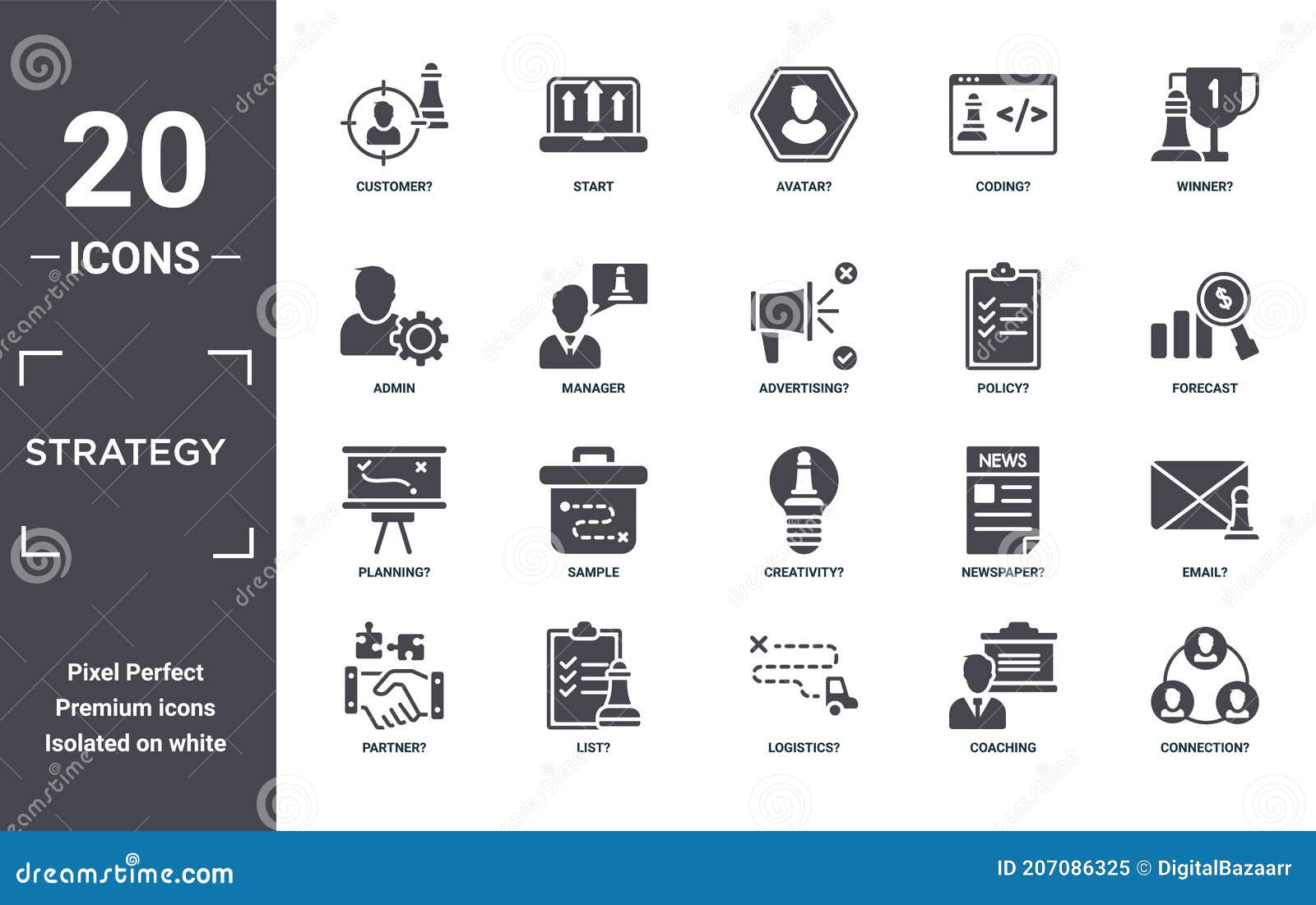 Strategy Icon Set. Include Creative Elements As Customer?, Winner ...