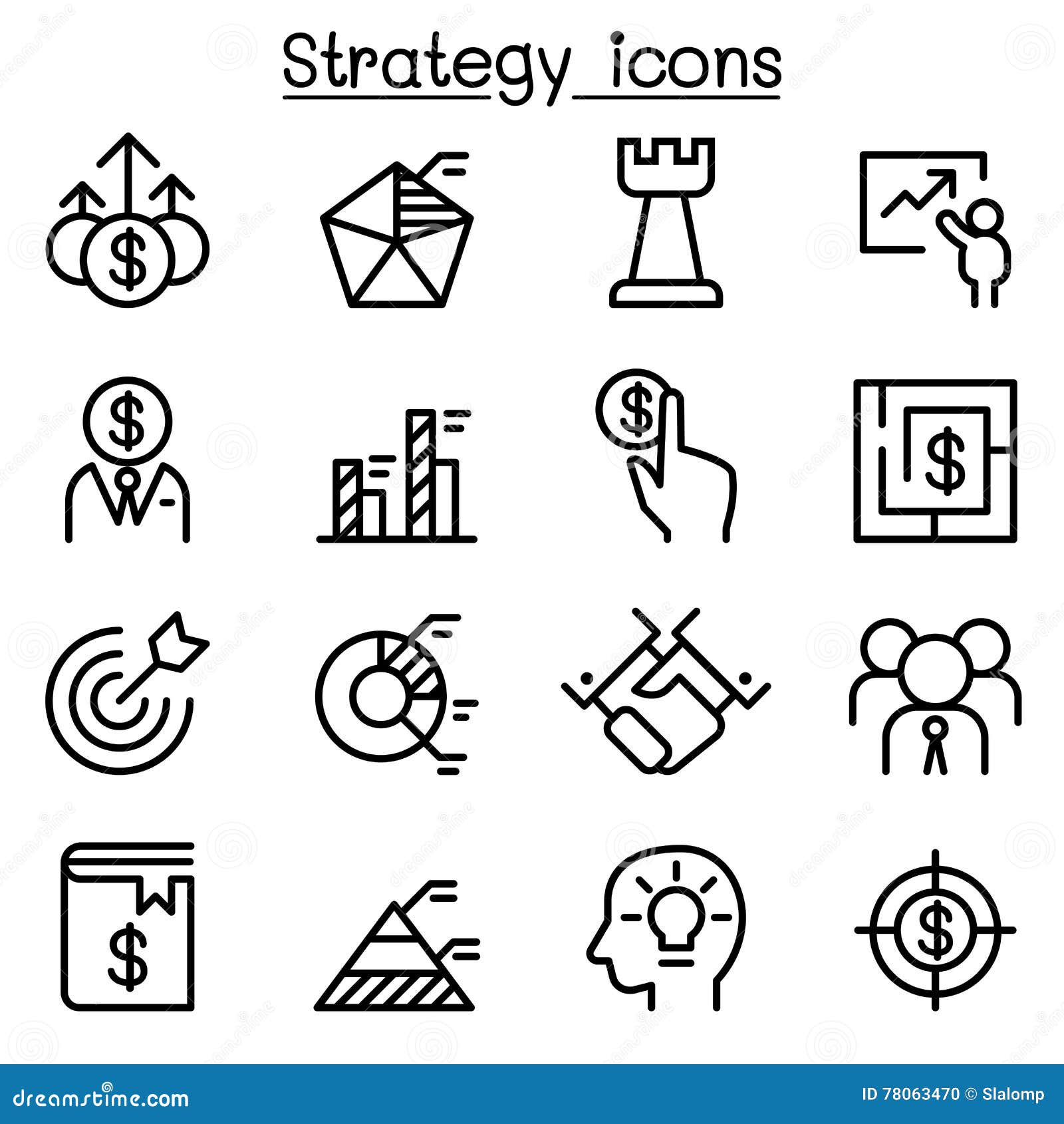 Strategy Icon Set in Thin Line Style Stock Vector - Illustration of ...