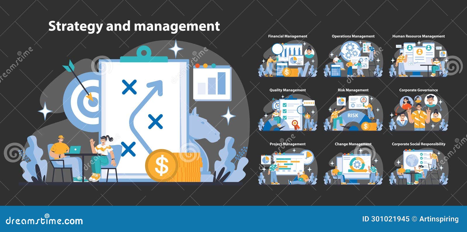 Strategy and Management Concept. Flat Vector Illustration. Stock Vector ...