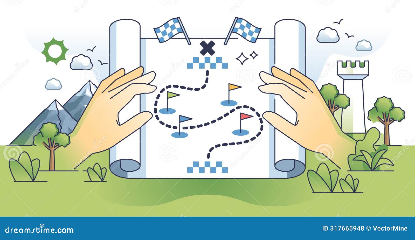 Strategy Map for Journey or Process with Obstacles Outline Hands ...