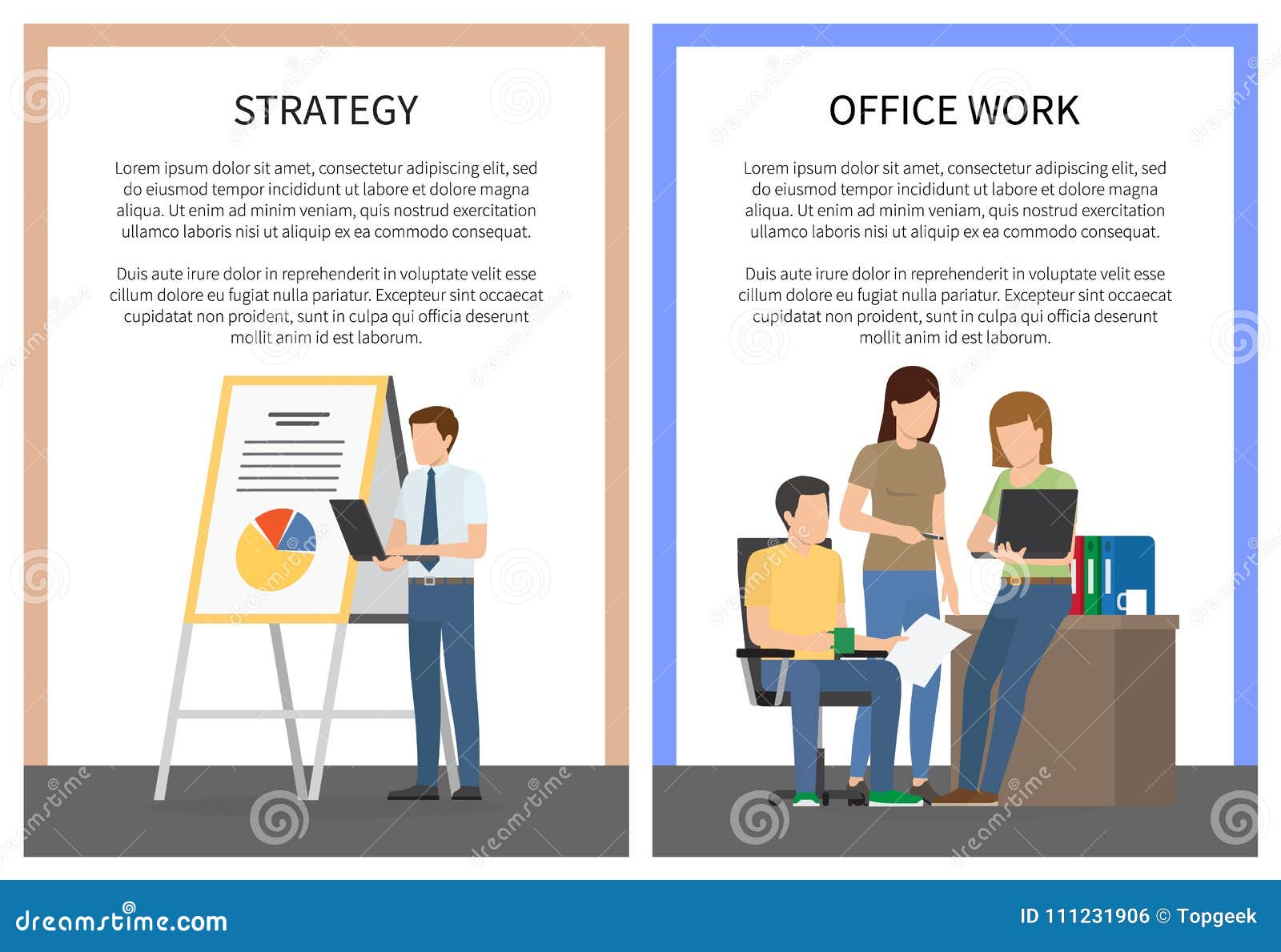 Strategy Office Work Set of Posters with Workers Stock Vector ...