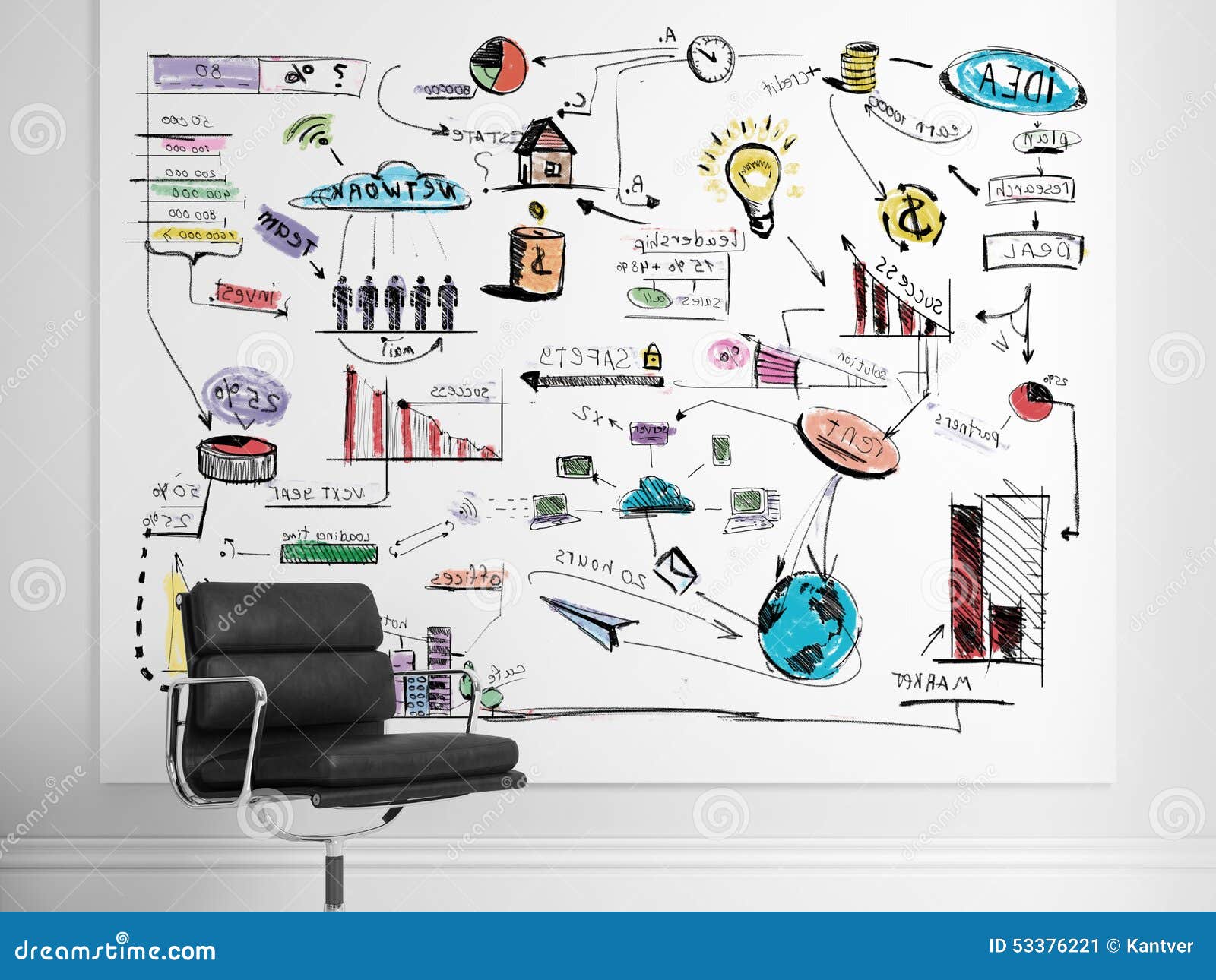 Strategy Plan on the White Wall. 3d Render Stock Illustration ...