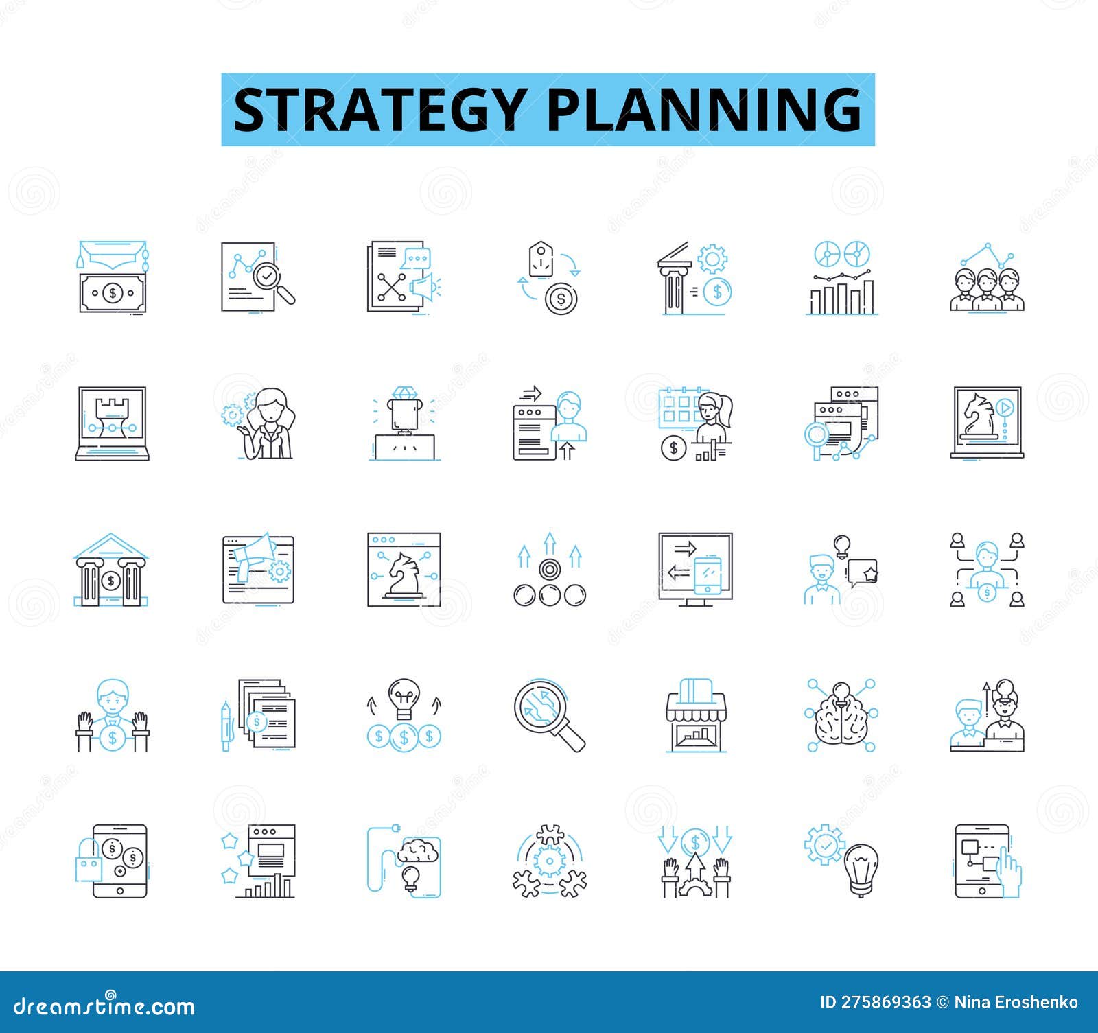 Strategy Planning Linear Icons Set. Alignment, Analysis, Approach ...