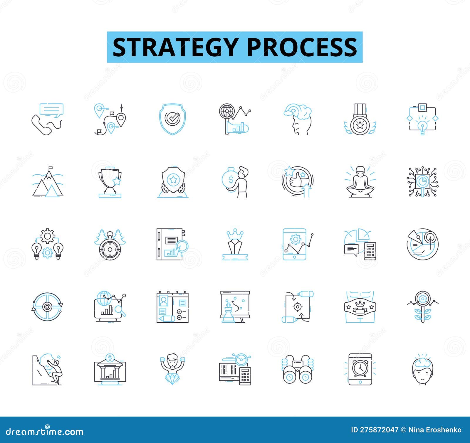 Strategy Process Linear Icons Set. Planning, Analysis, Execution ...