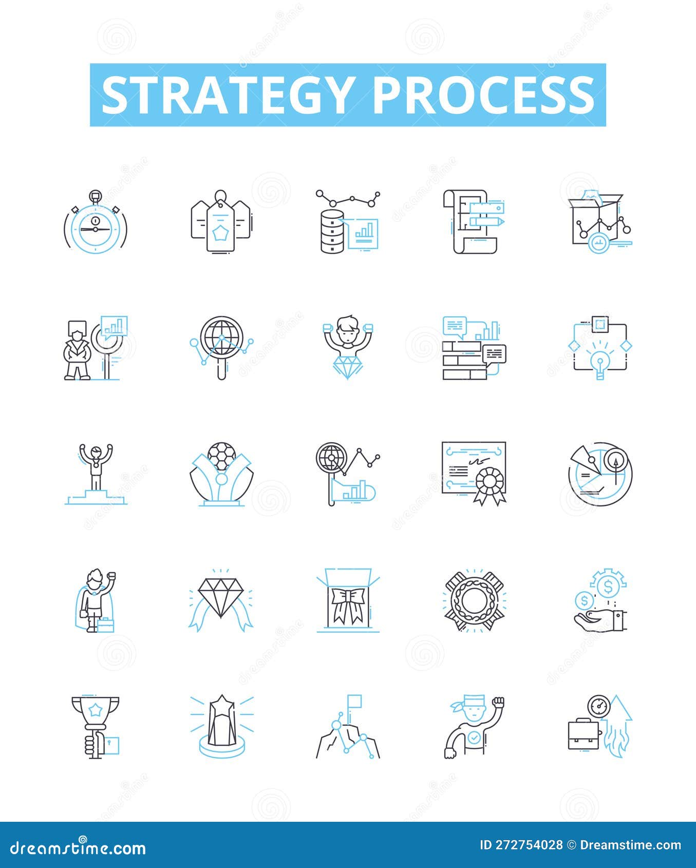 Strategy Process Vector Line Icons Set. Planning, Analysis, Execution ...