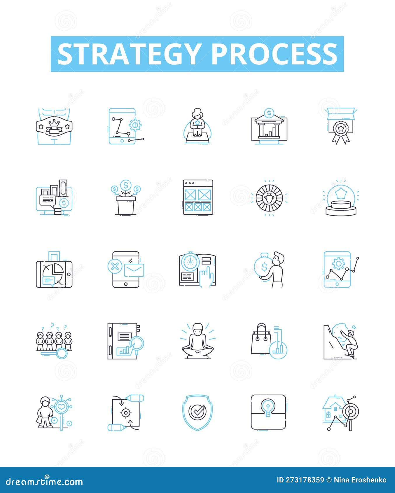 Strategy Process Vector Line Icons Set. Planning, Analysis, Execution ...