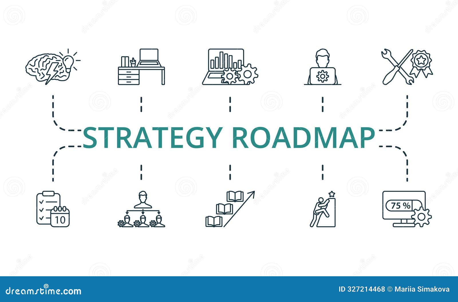 Strategy Roadmap Thin Line Icon Set. Monochrome Simple Strategy Roadmap ...