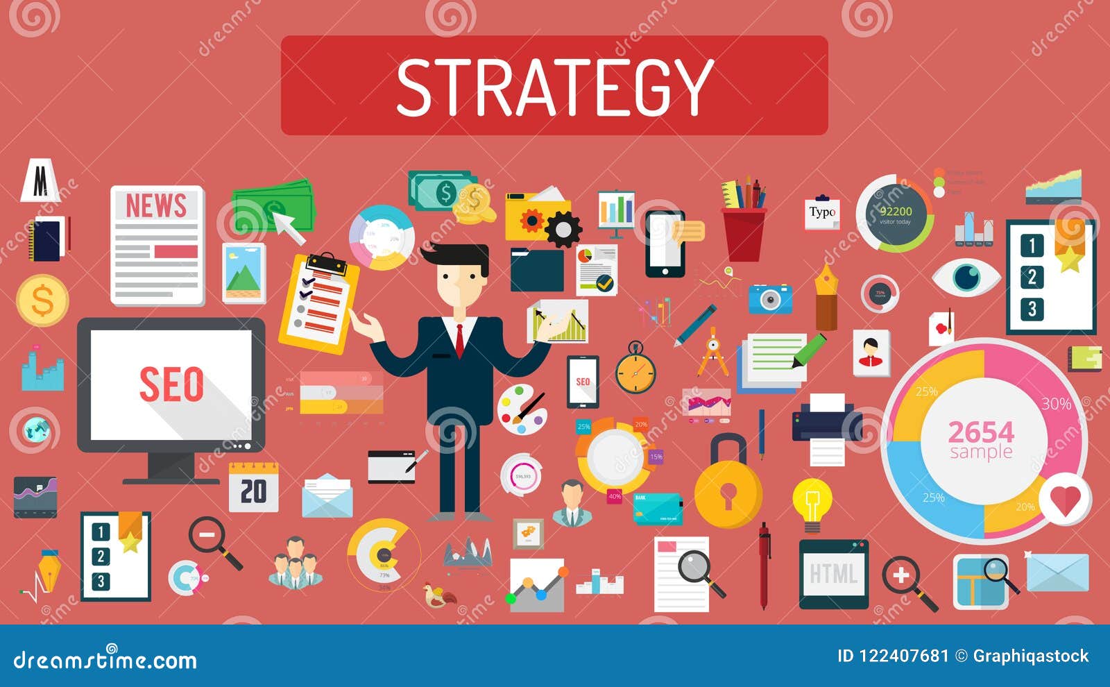 Strategy Typography Design stock vector. Illustration of media - 122407681