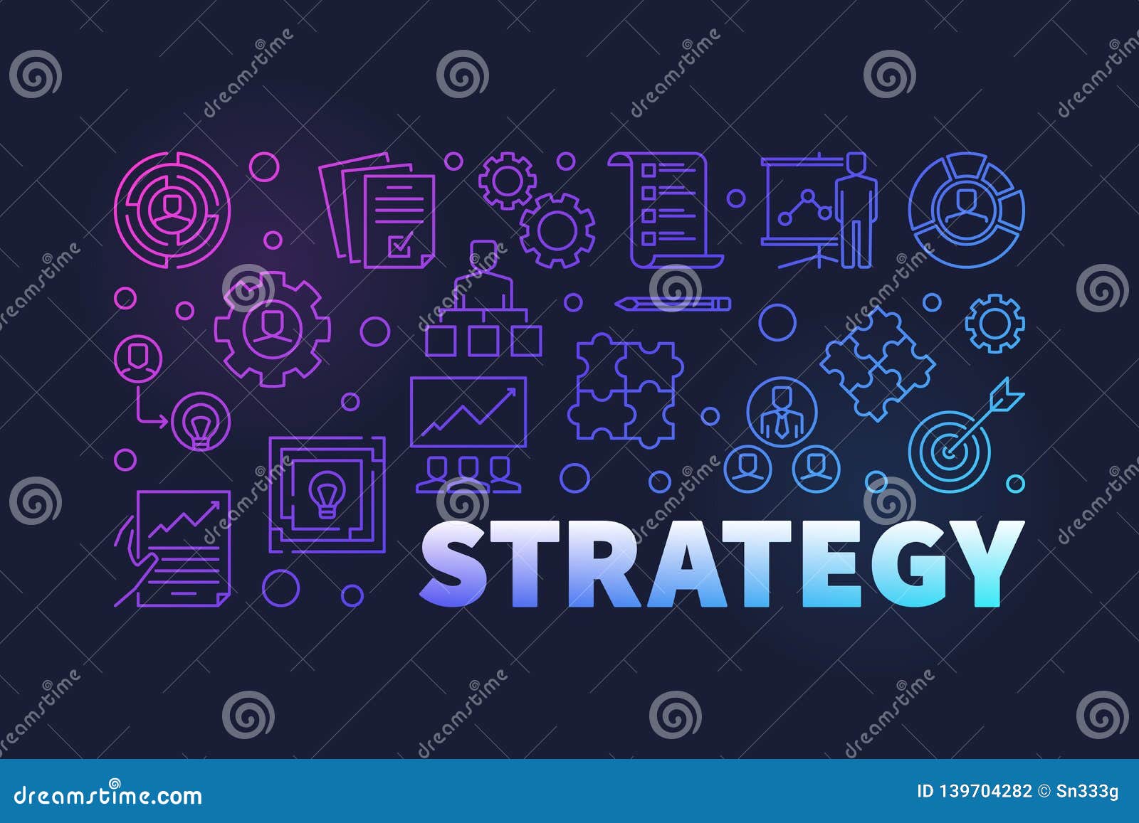 Strategy Vector Colored Outline Banner on Dark Background Stock Vector ...
