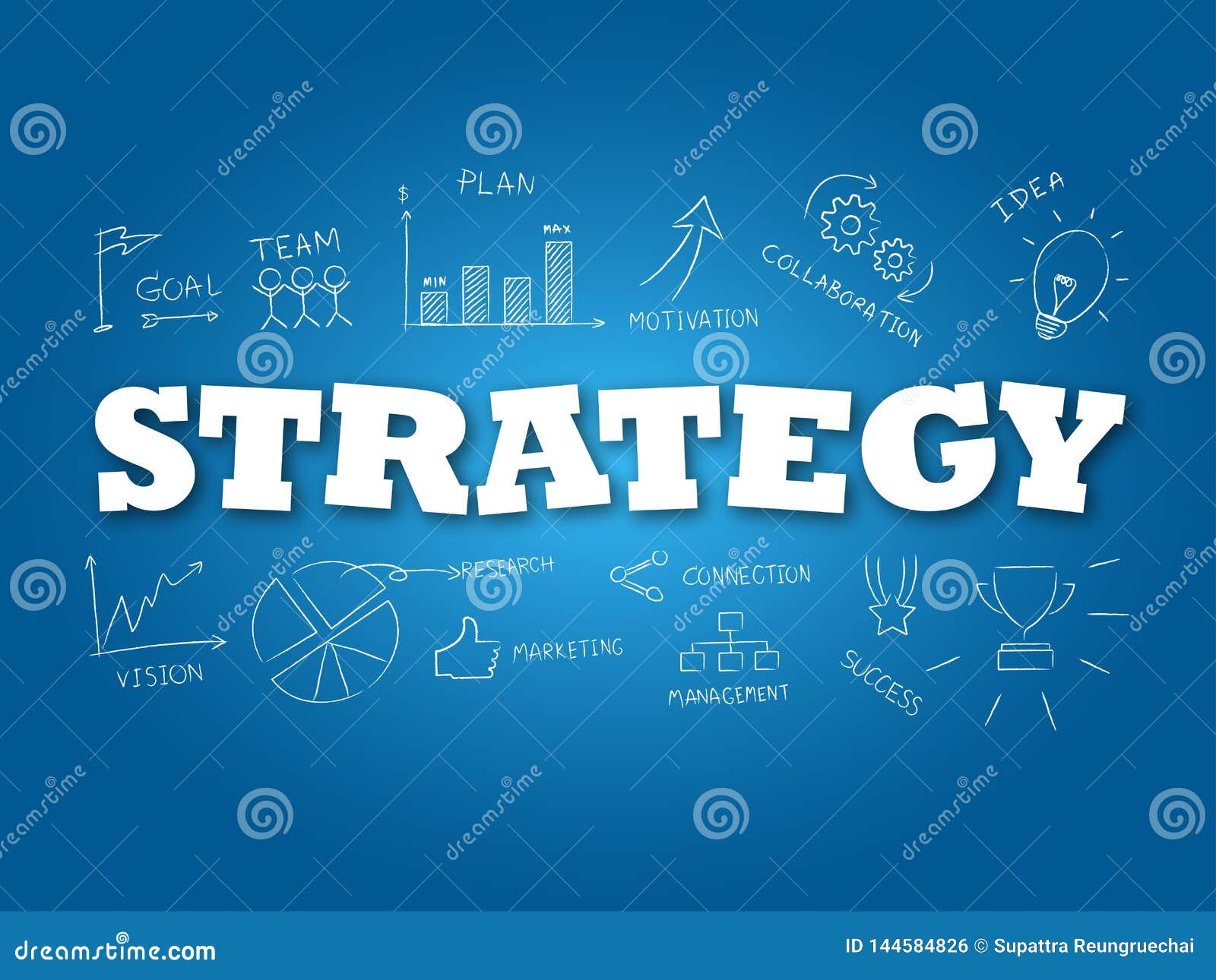 Strategy Word on Light Blue Background. Vector Illustration Stock ...