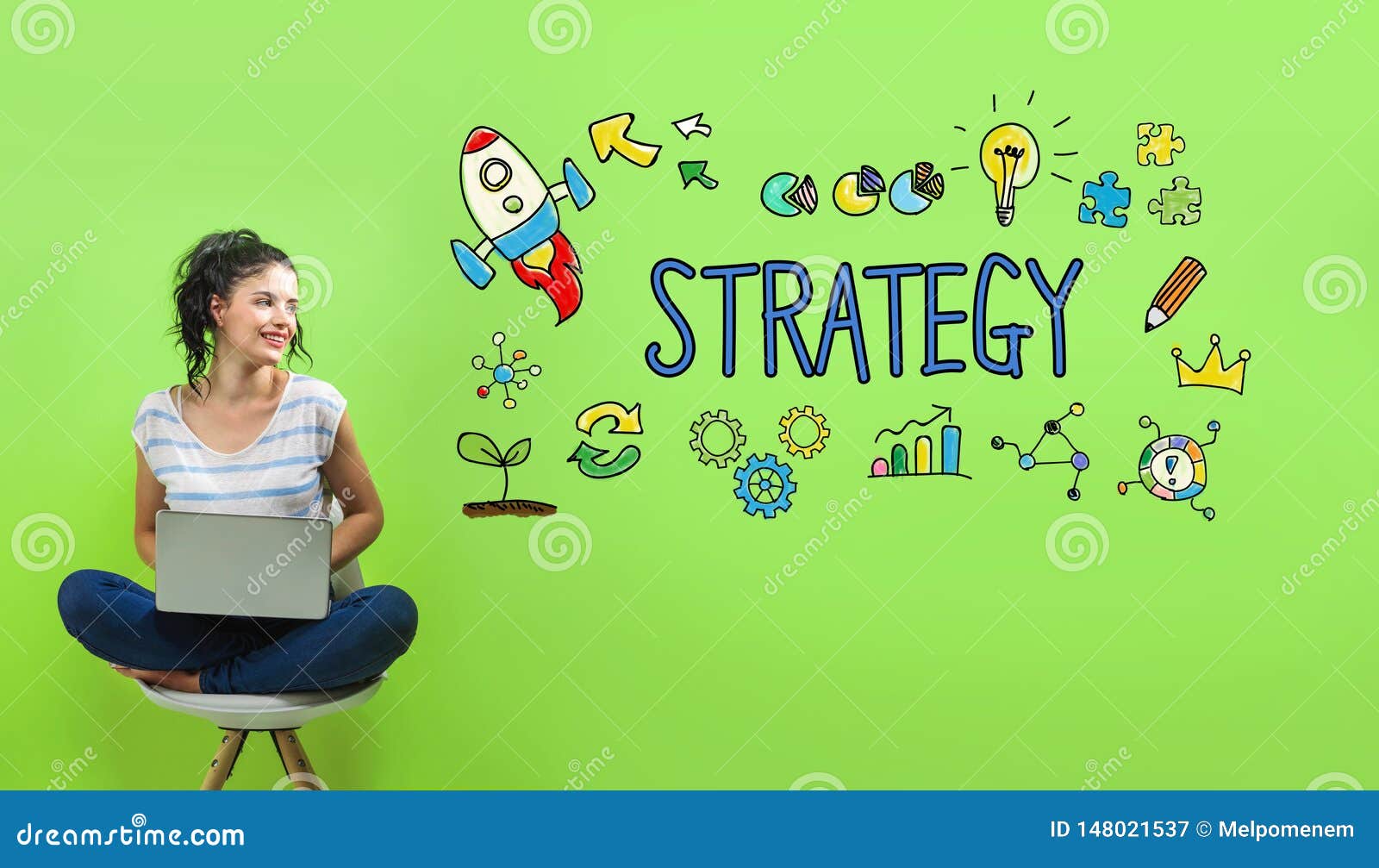 Strategy with young woman stock image. Image of blue - 148021537