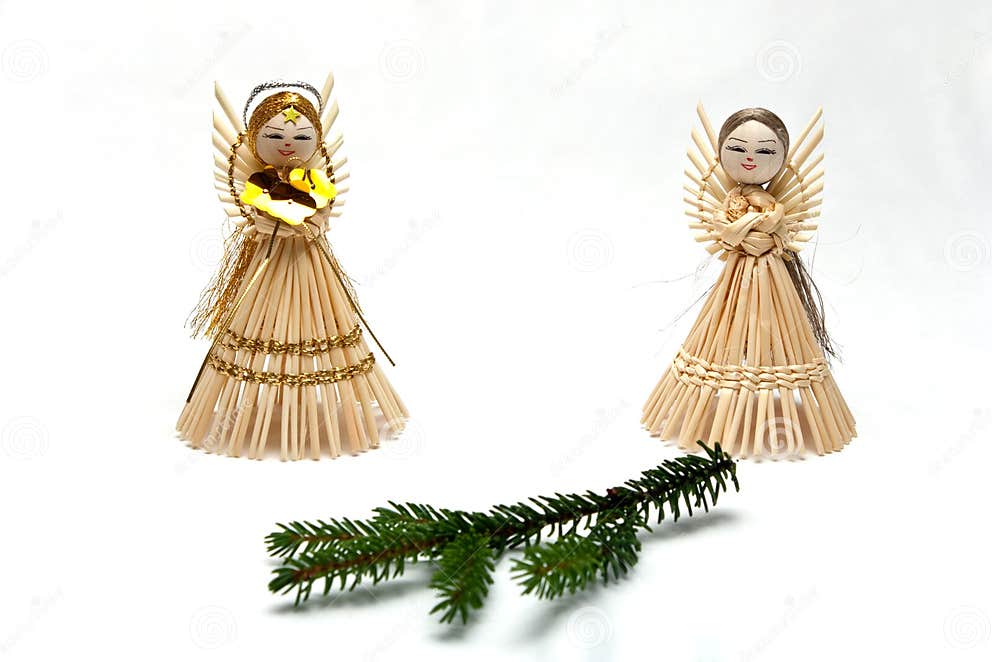 Straw Angel with Spruce Branch Stock Photo - Image of pattern, gold ...