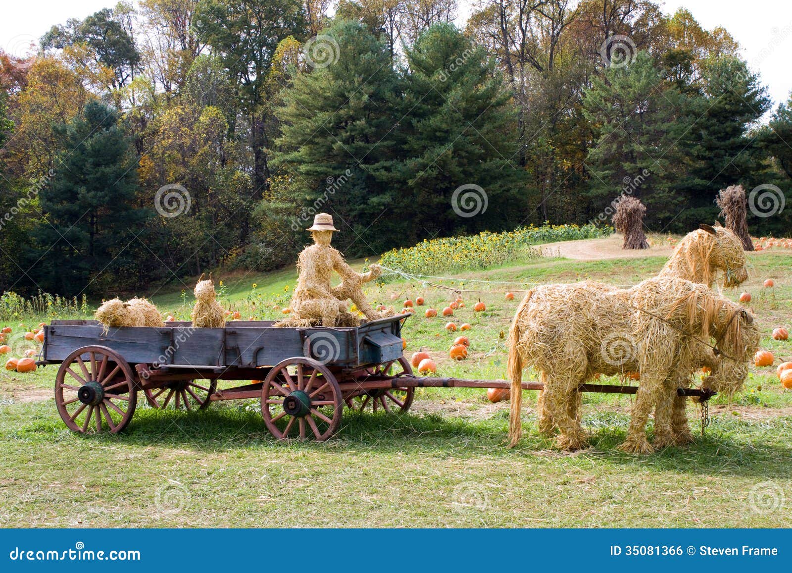 Straw Animals with Wagon stock photo. Image of created - 35081366