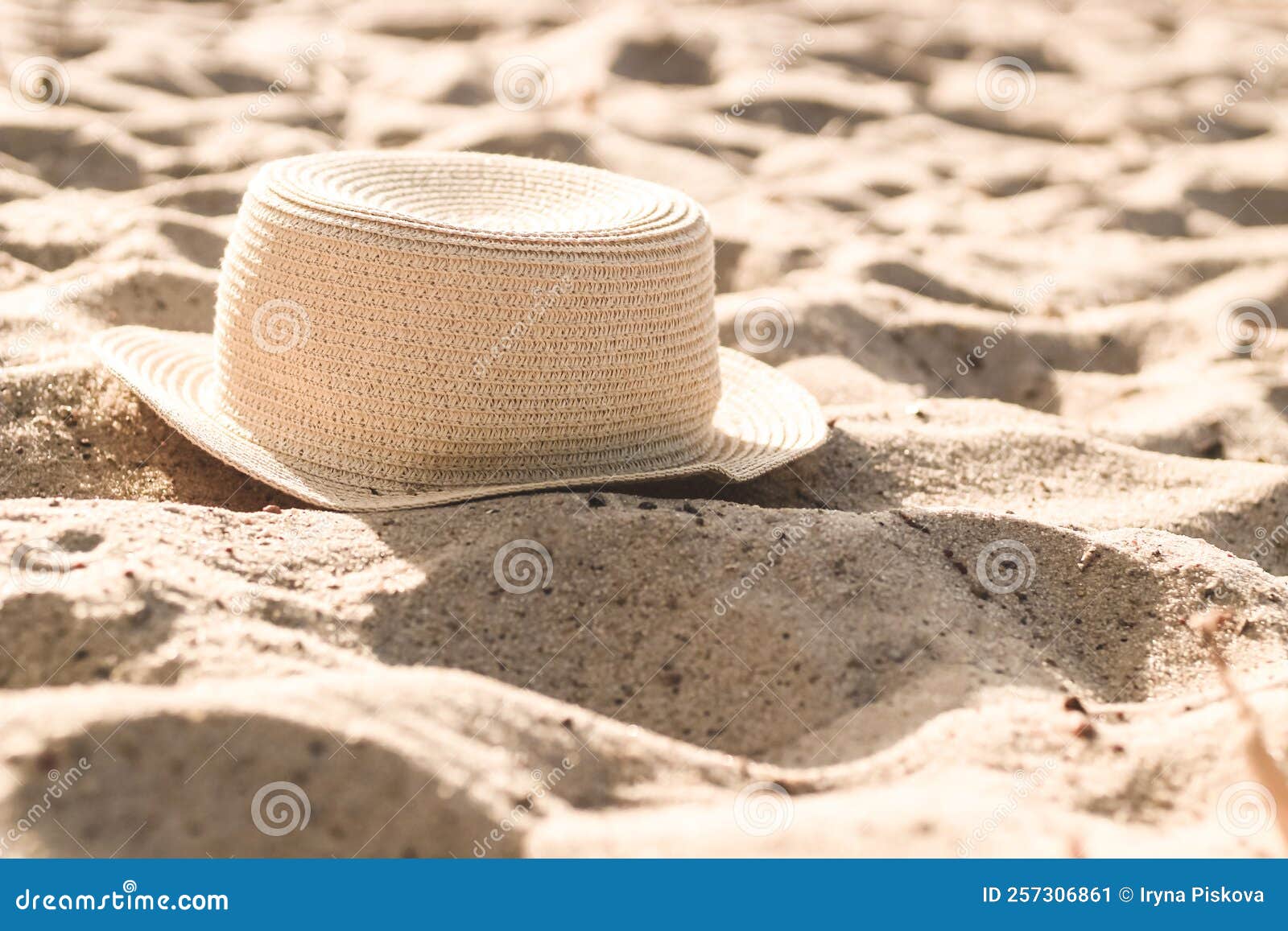 Straw Beach Hat with Brim for Sun Protection on the Sand. Stock Image ...